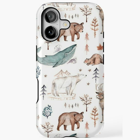 Canadian Animals Watercolor Art Phone Case with iPhone 17 to 11 Pro Max ...