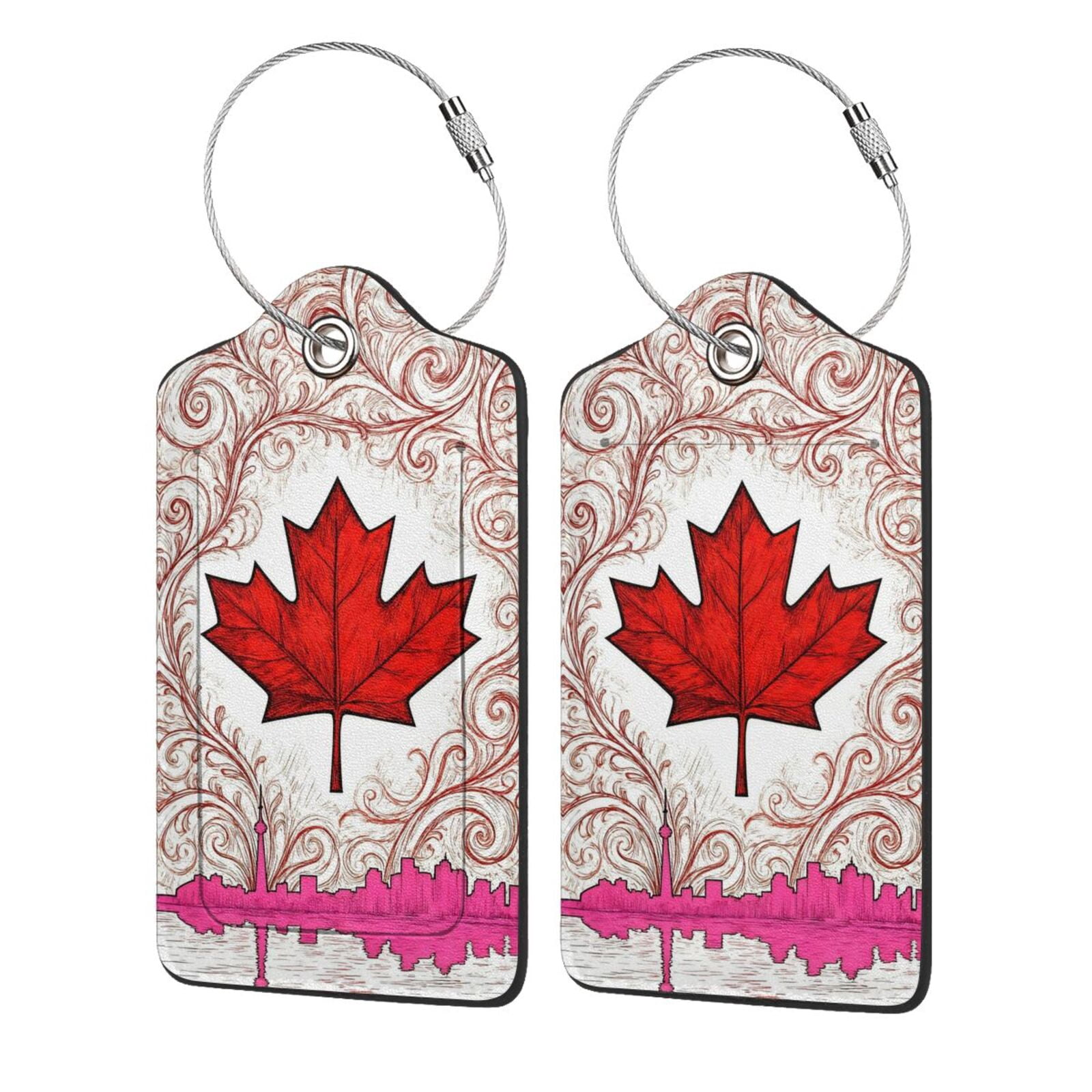 Canadian Art Pattern Leather Luggage Tag with Name Card PU Baggage Tags ...