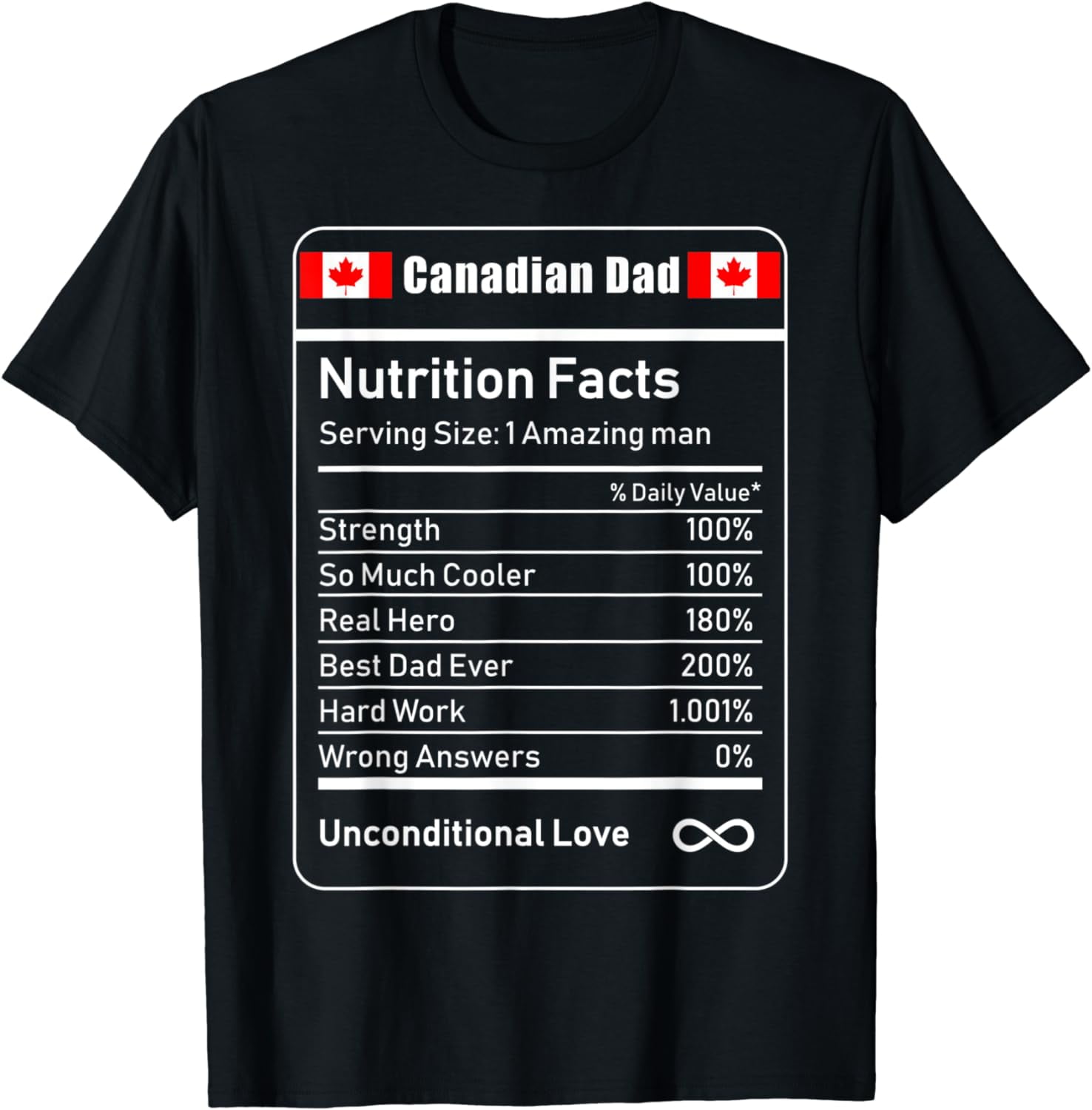 Canadian Dad Nutrition Facts Father's T-Shirt - Walmart.com