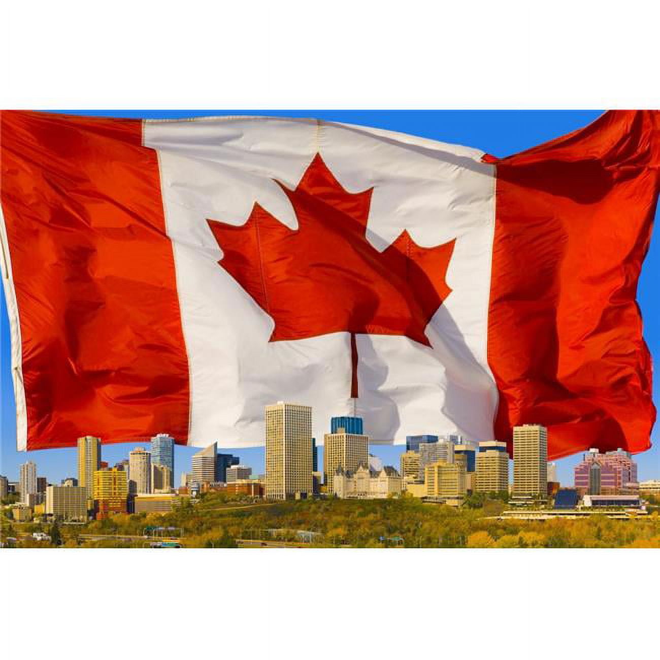 Canadian Flag Behind Edmonton Poster Print by Corey Hochachka, 34 x 22 ...