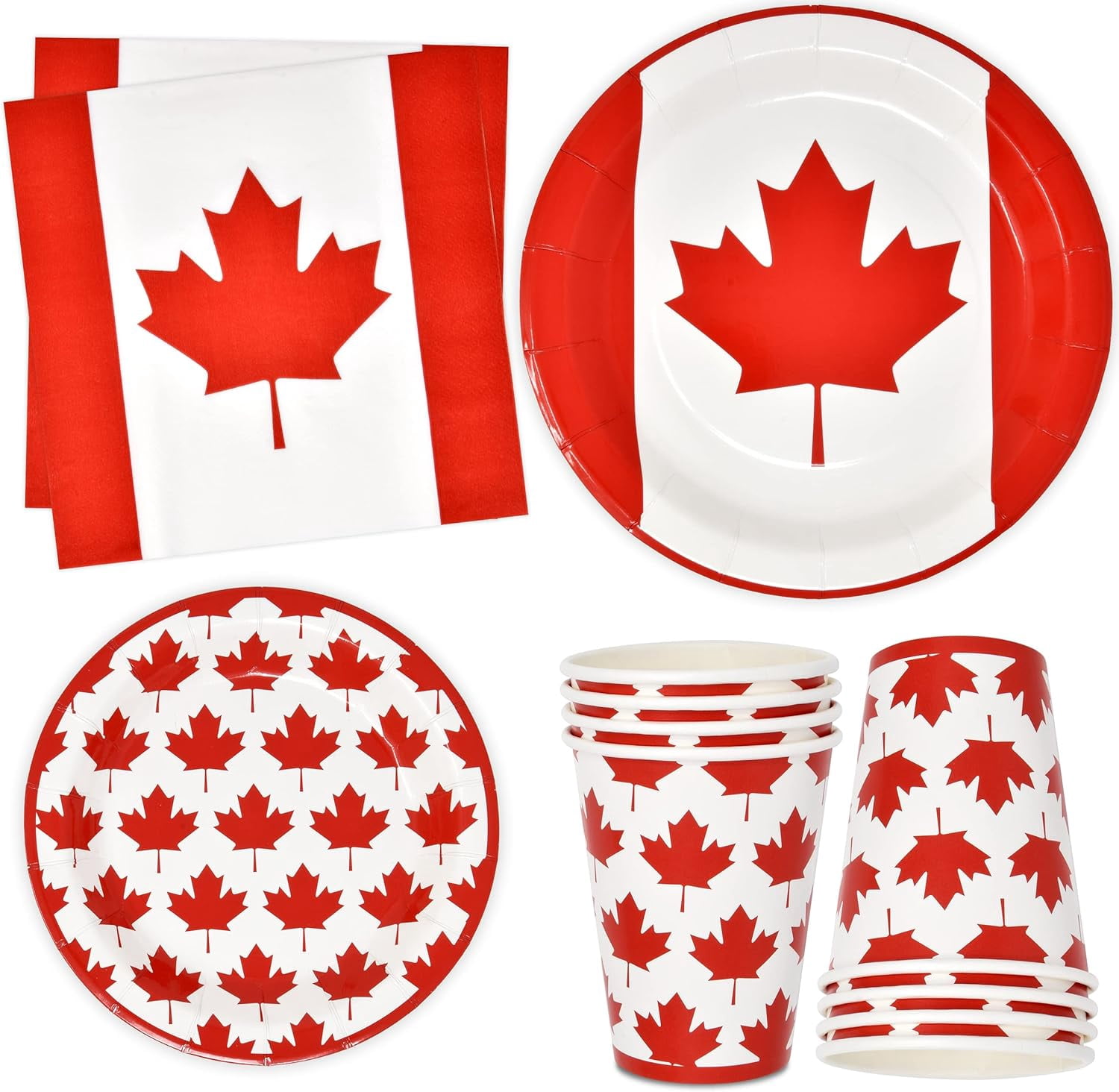Canadian Flag Canada Day Party Supply Table Set 24 9" Dinner 24 7 ...