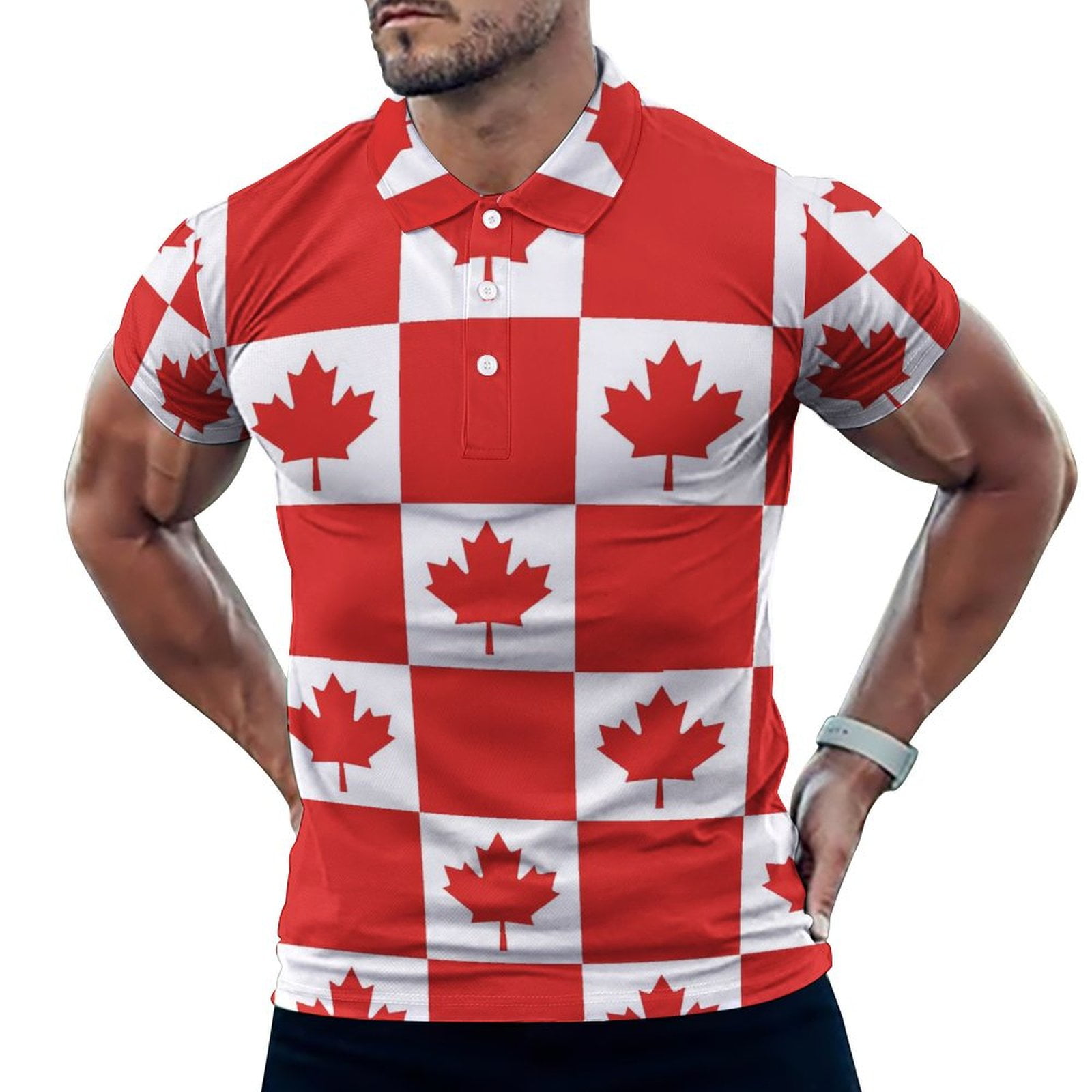 Canadian Flag Canada Leaf Men's Golf Polo Shirts Short Sleeve Quick Dry ...