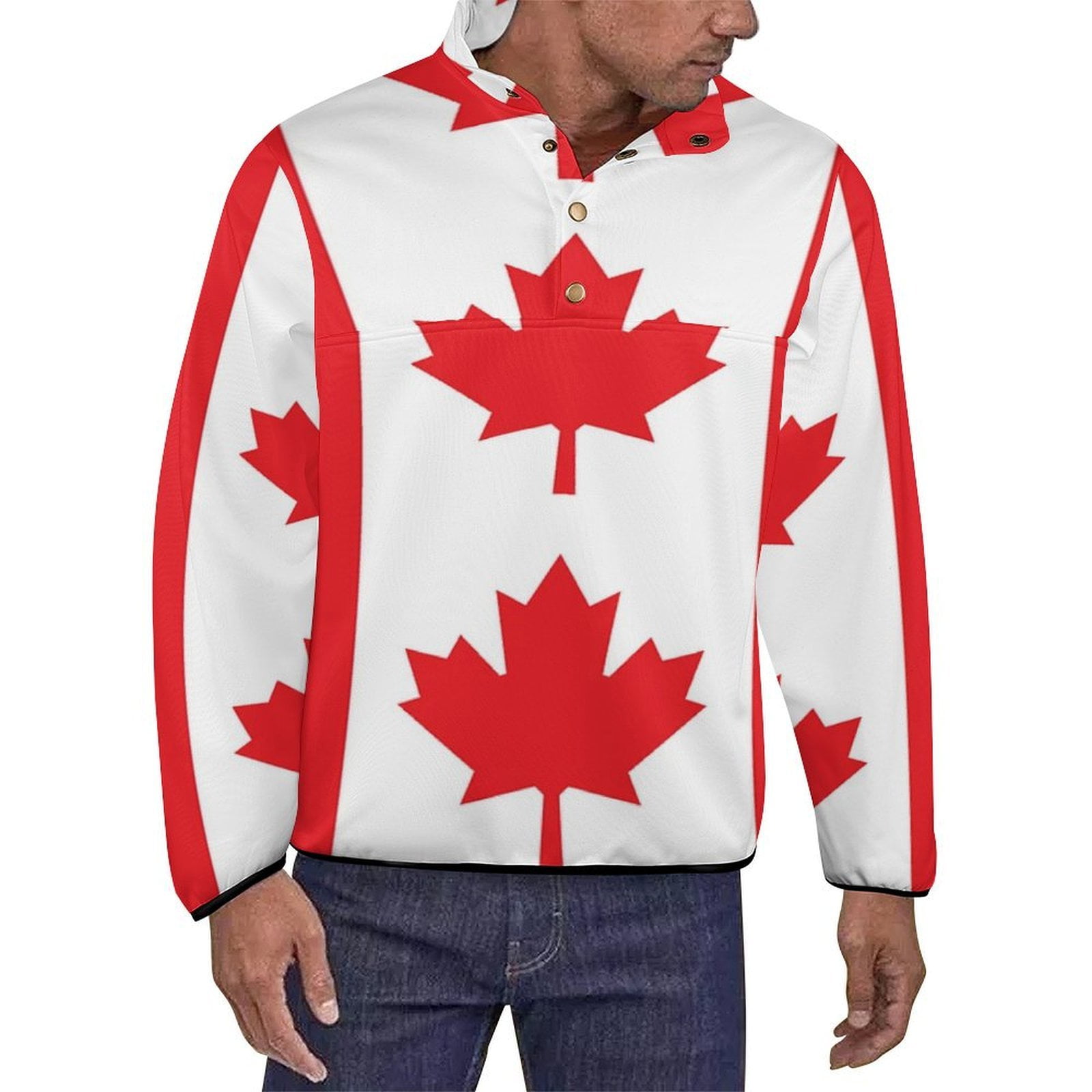 Canadian Flag Men's Stand Collar Sweater Long Sleeve Clothing Loose Fit ...