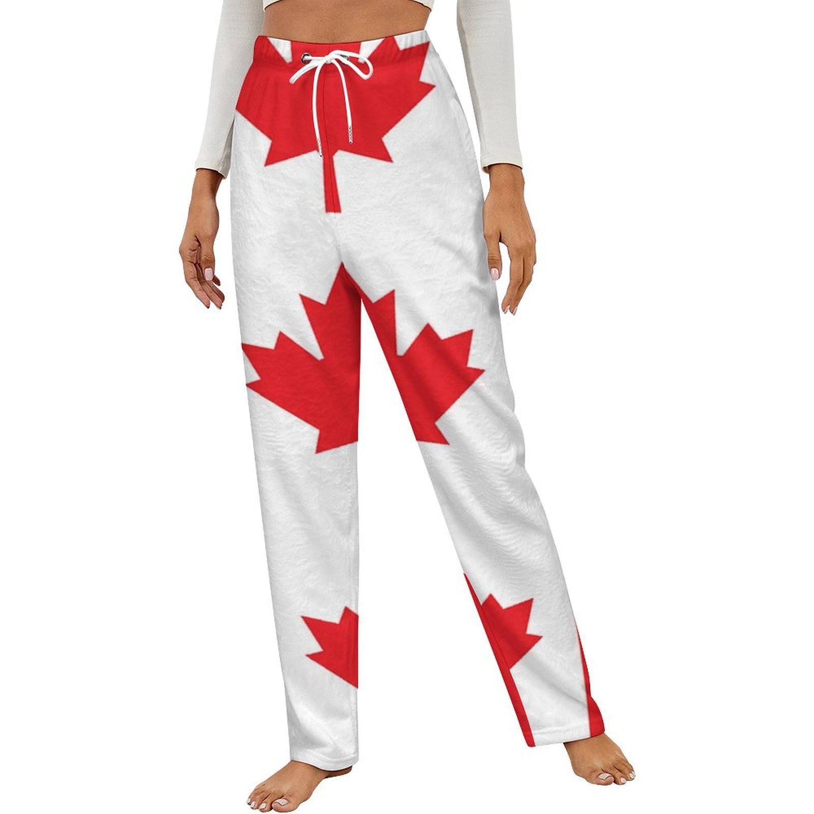 Canadian Flag Winter Female Pants Flannel High Waist Women Pants Lady ...