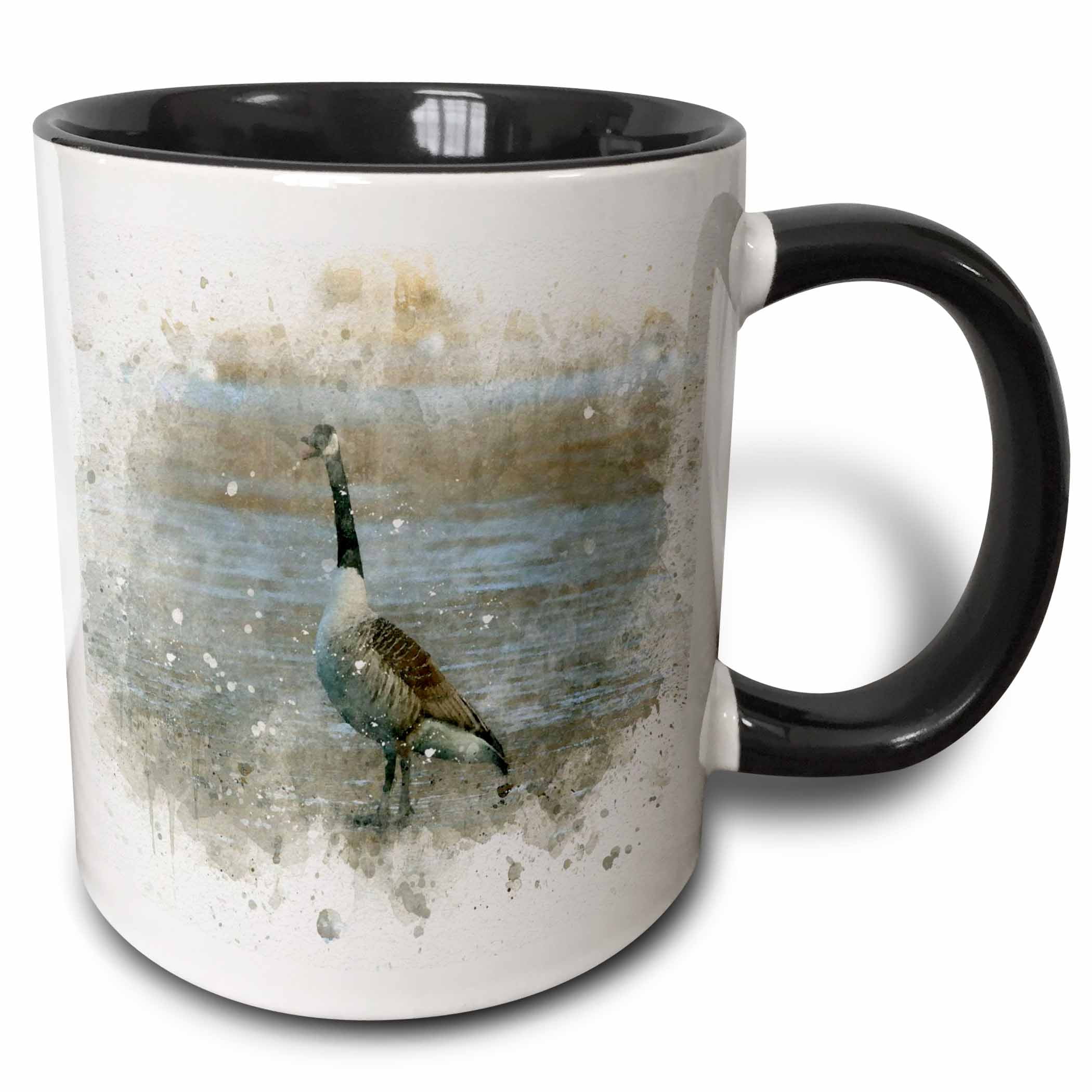 3drose, Canadian Goose Image of Watercolor, 11oz Two-tone Black Mug ...