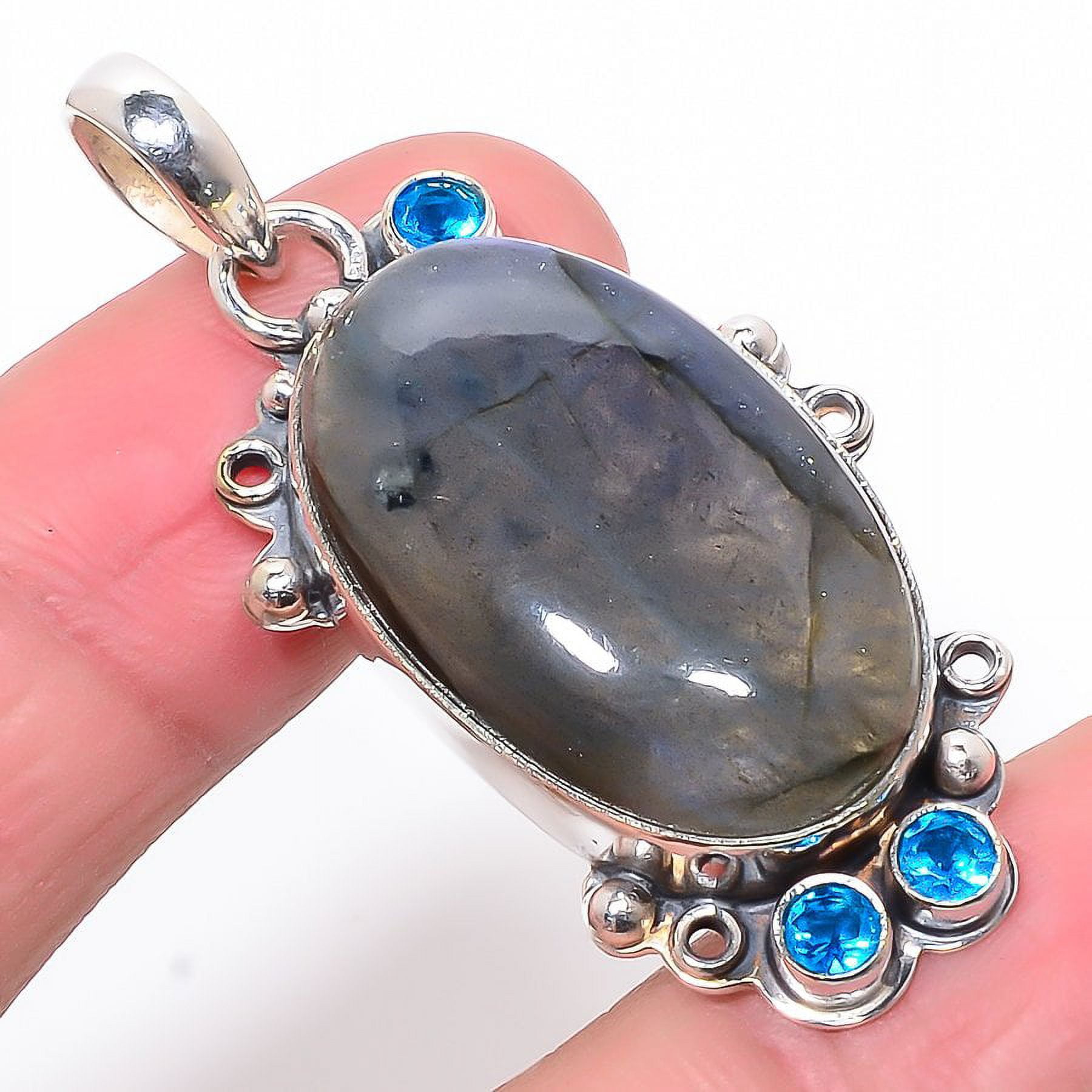 Canadian Labradorite & Blue Topaz Oxidize 925 Sterling Silver Pendant 1 ...