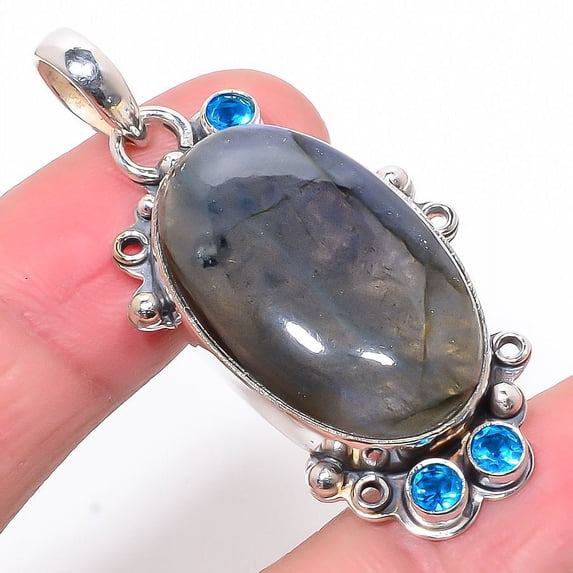 Canadian Labradorite & Blue Topaz Oxidize 925 Sterling Silver Pendant 1 ...