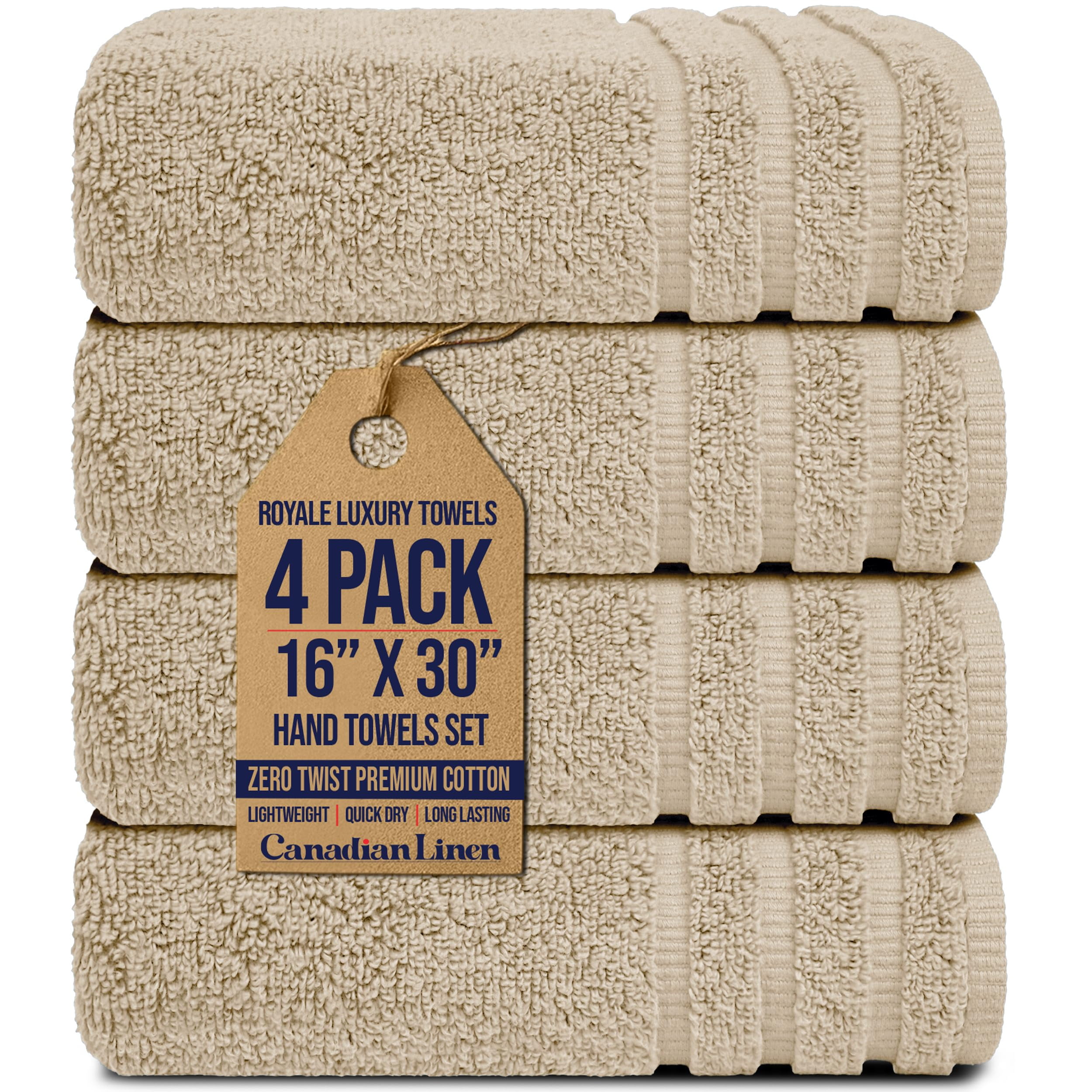 Canadian Linen Royale Luxury Large Hand Towels Set, 16”x30” 4 Pack ...
