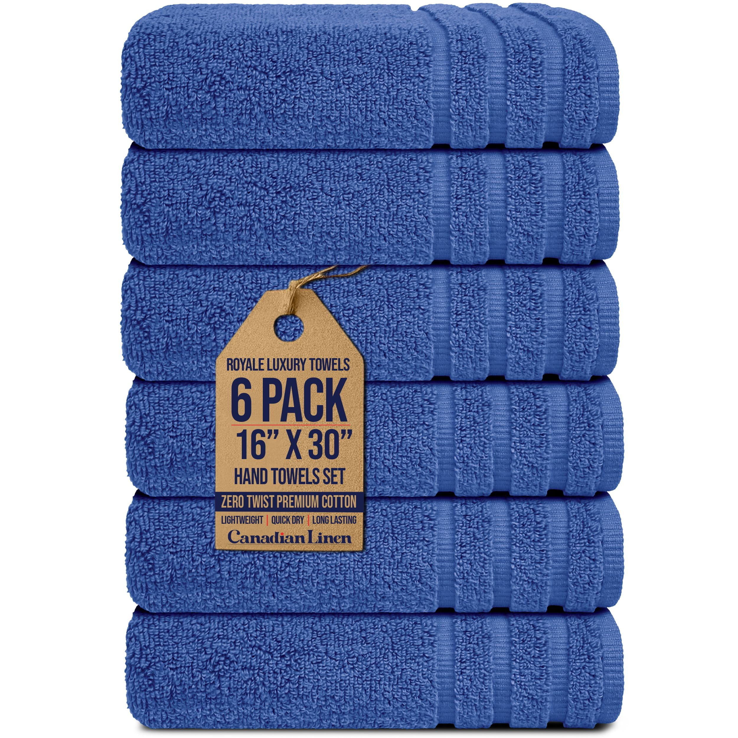 Canadian Linen Royale Luxury Large Hand Towels Set, 16”x30” 6 Pack ...