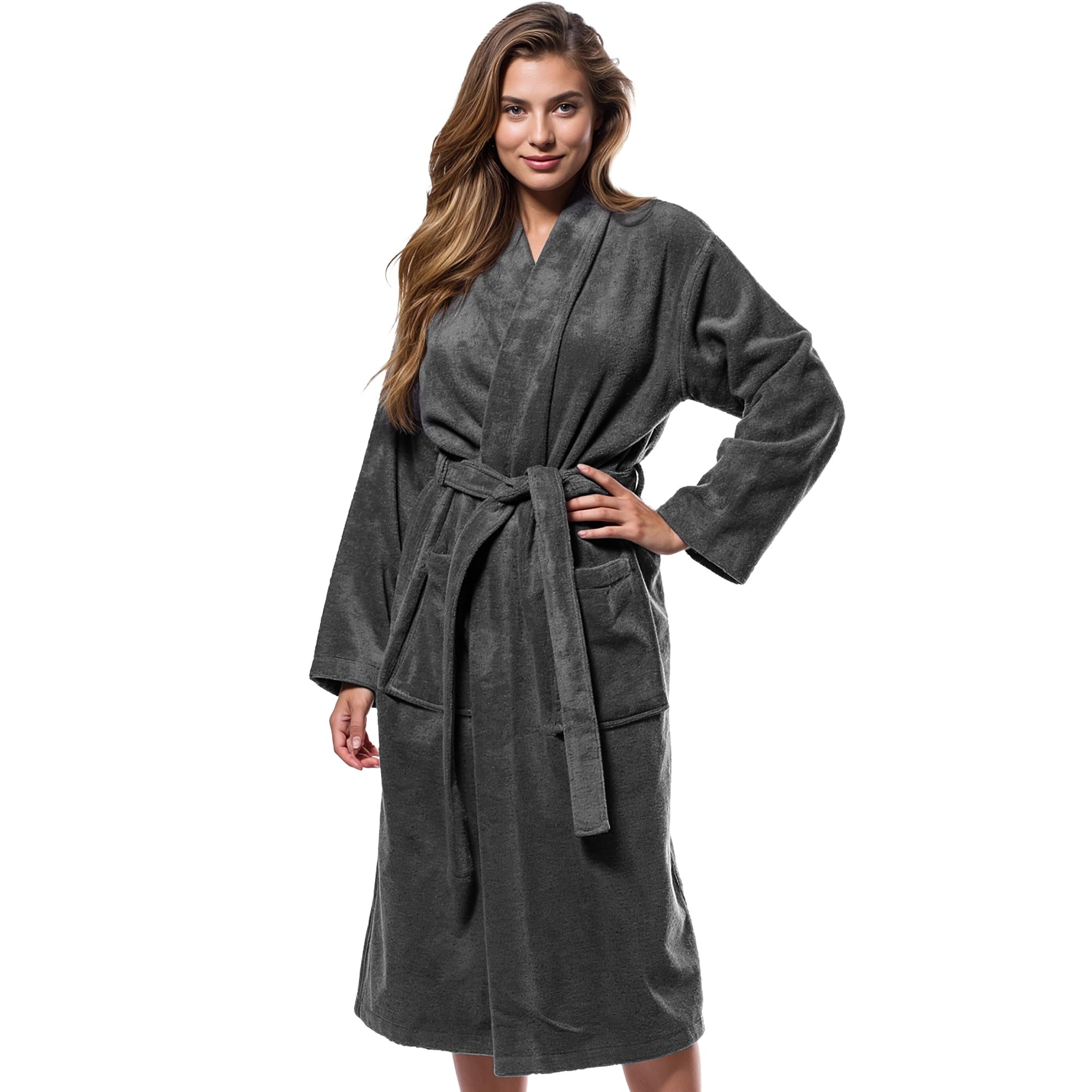 Canadian Linen Women Fleece Bathrobe Shawl Collar Kimono Bath Robes for ...