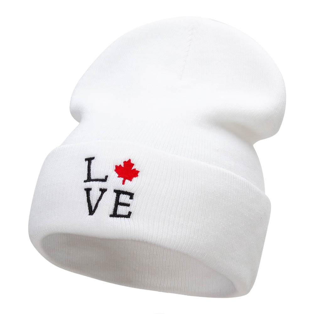 Canadian Love Embroidered 12 Inch Long Knitted Beanie - White OSFM ...