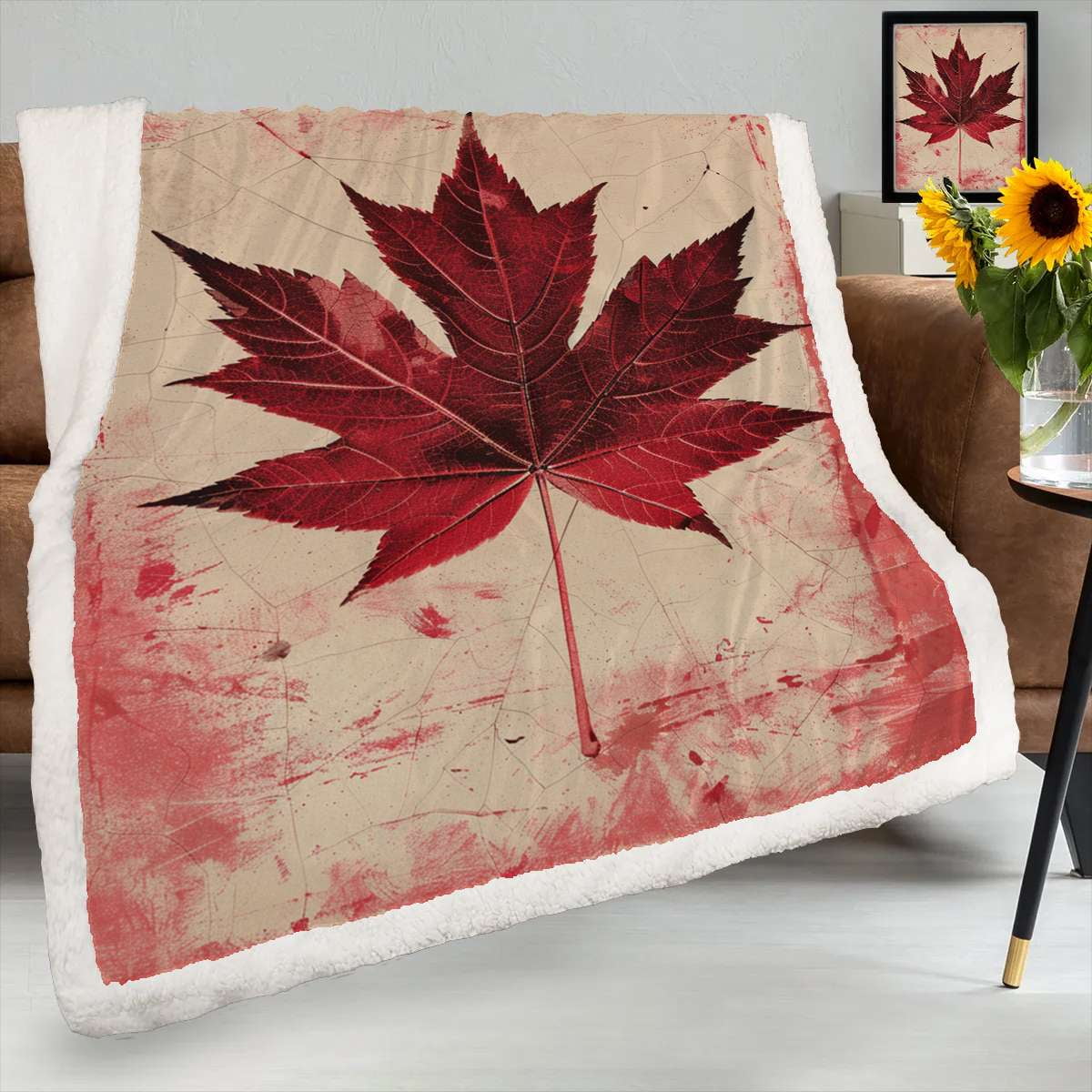 Canadian Maple Leaf Sherpa Blanket Throw Blanket For Bed Chair Sofa Blanket For Women Men ...
