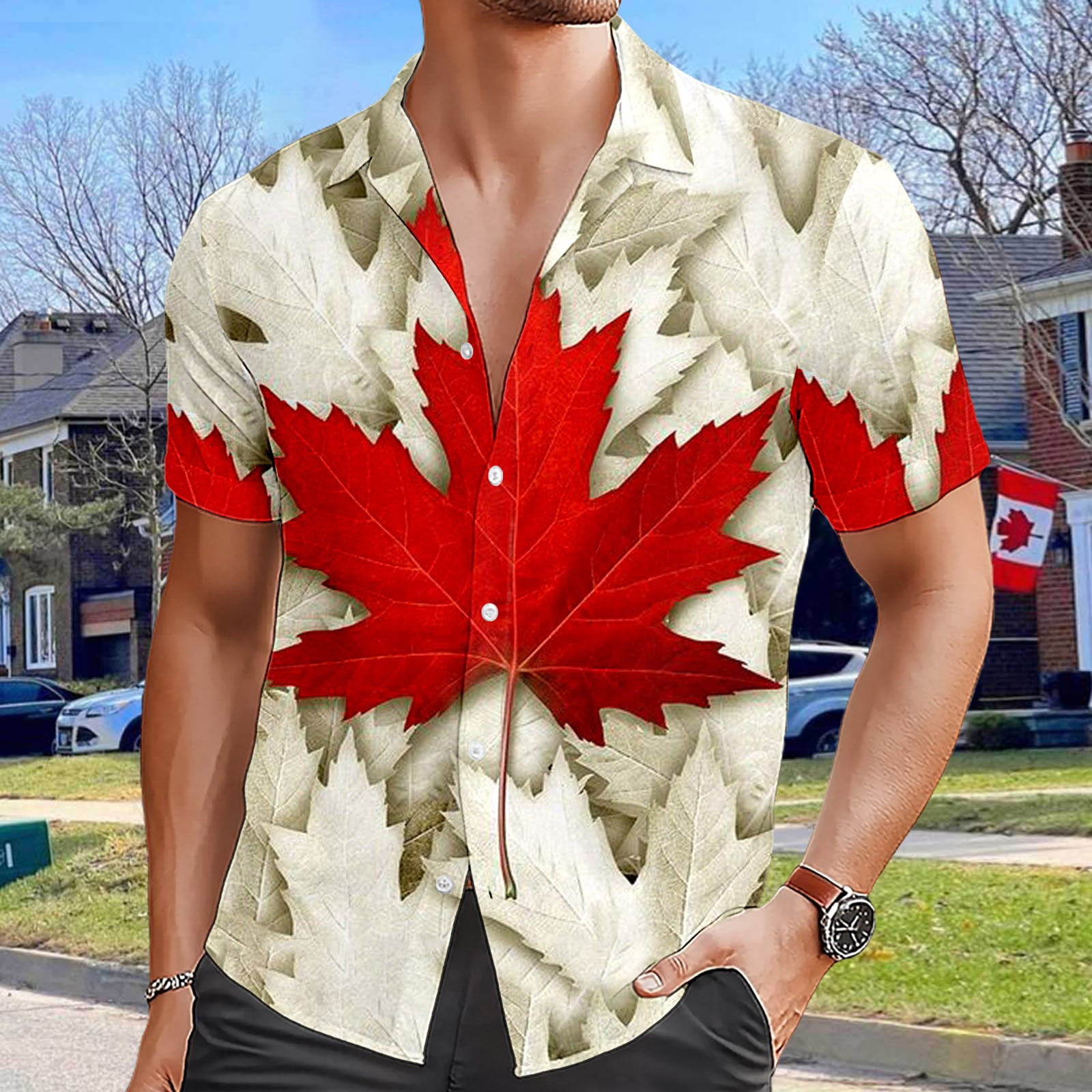 Canadian Men's Independence Day Maple Short Sleeved Shirt Red XL ...
