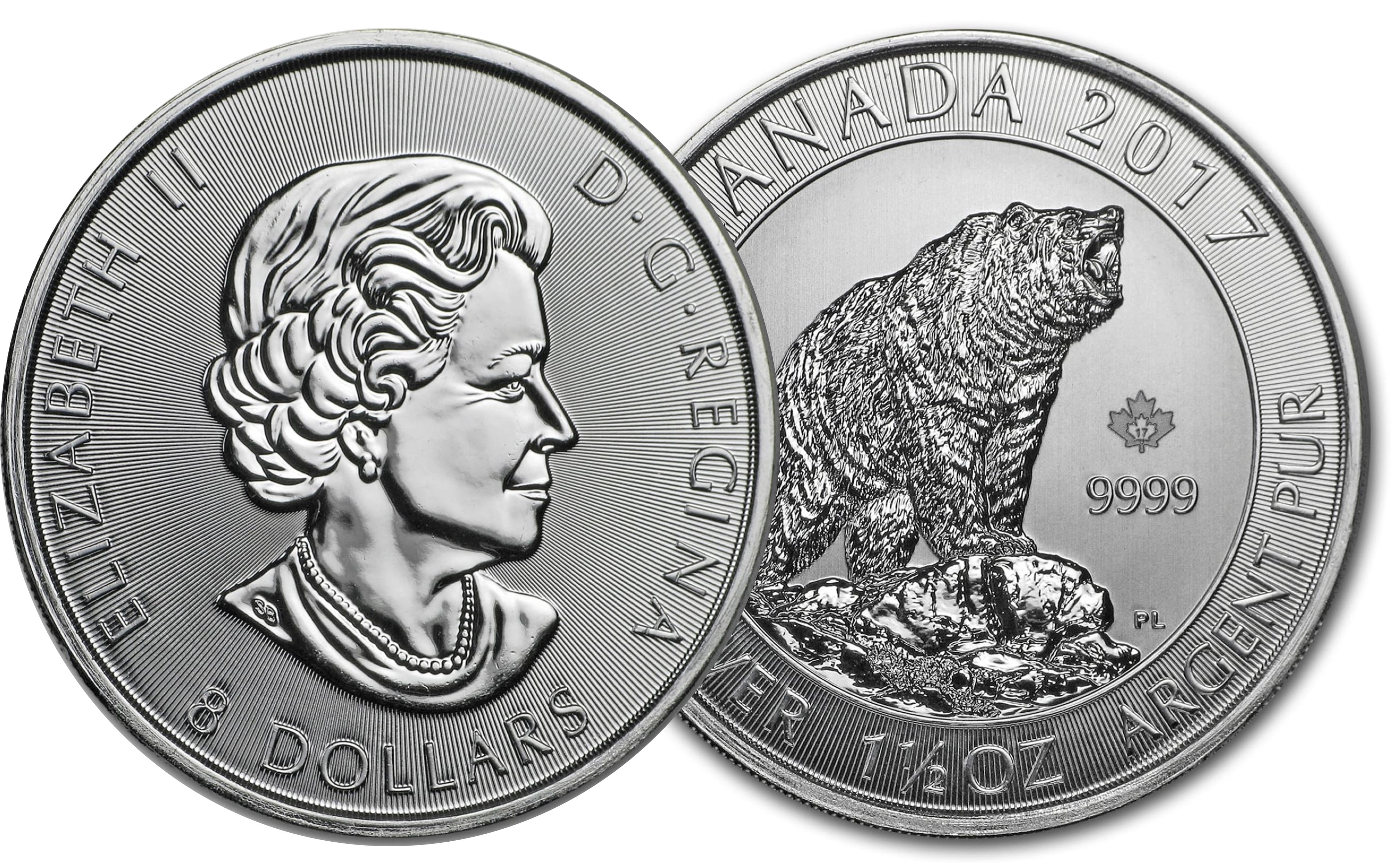Canadian Mint 1.5 Oz Silver Grizzly Bear Bullion Coin, 38 mm - Walmart.com