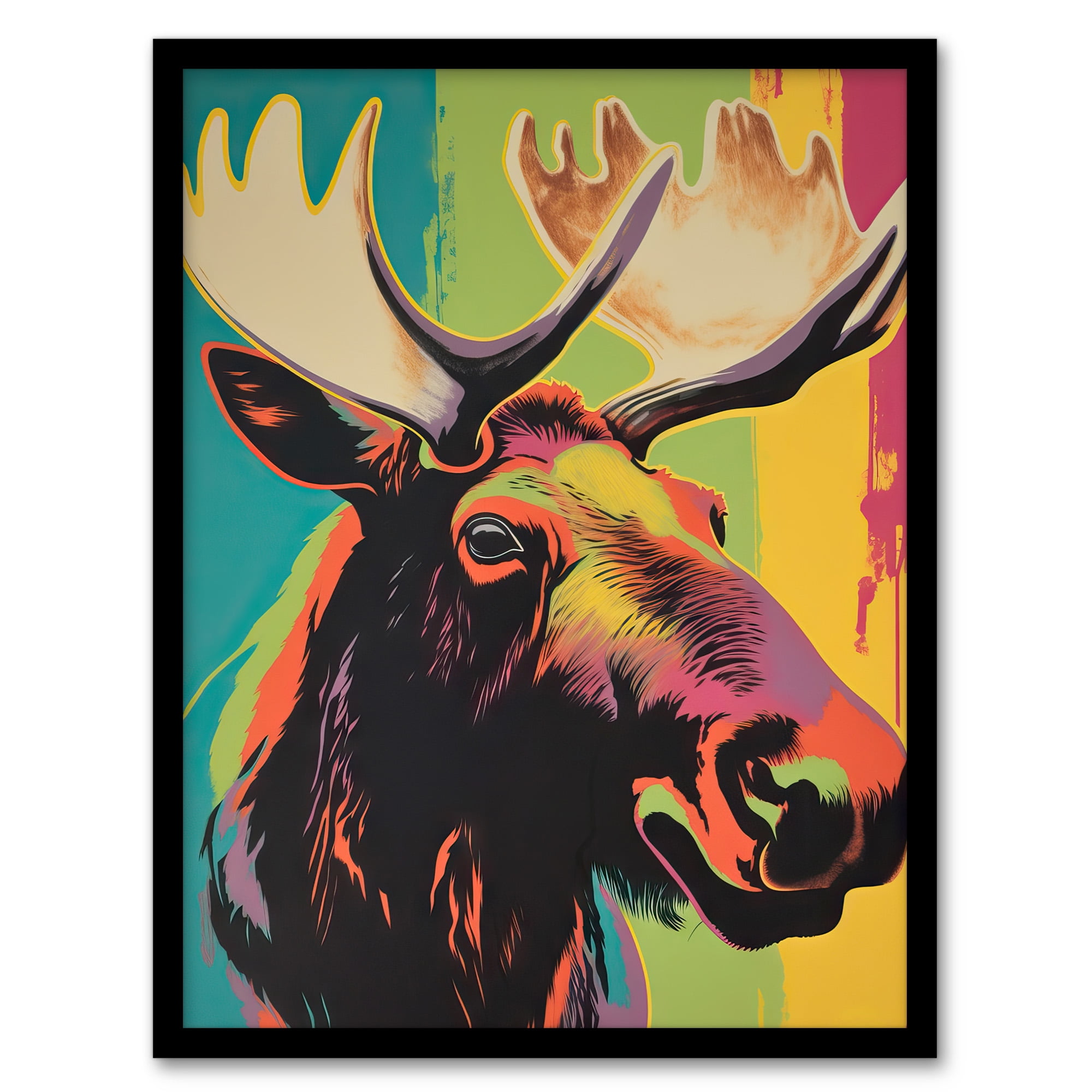 Canadian Moose Psychedelic Animal Portrait Screenprint Artwork Vibrant ...