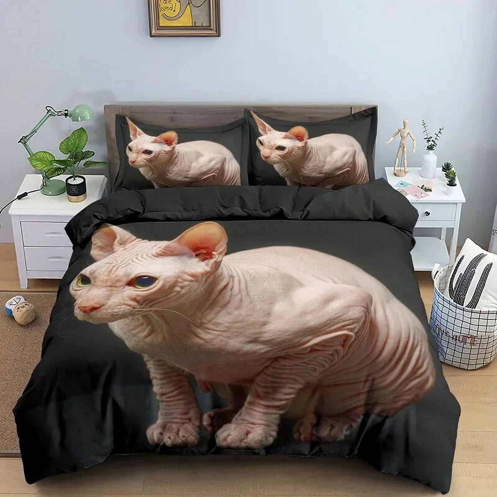 Canadian Sphynx Cat Duvet Cover Lovely Pet Kitty Bedding Set Kids Teens ...