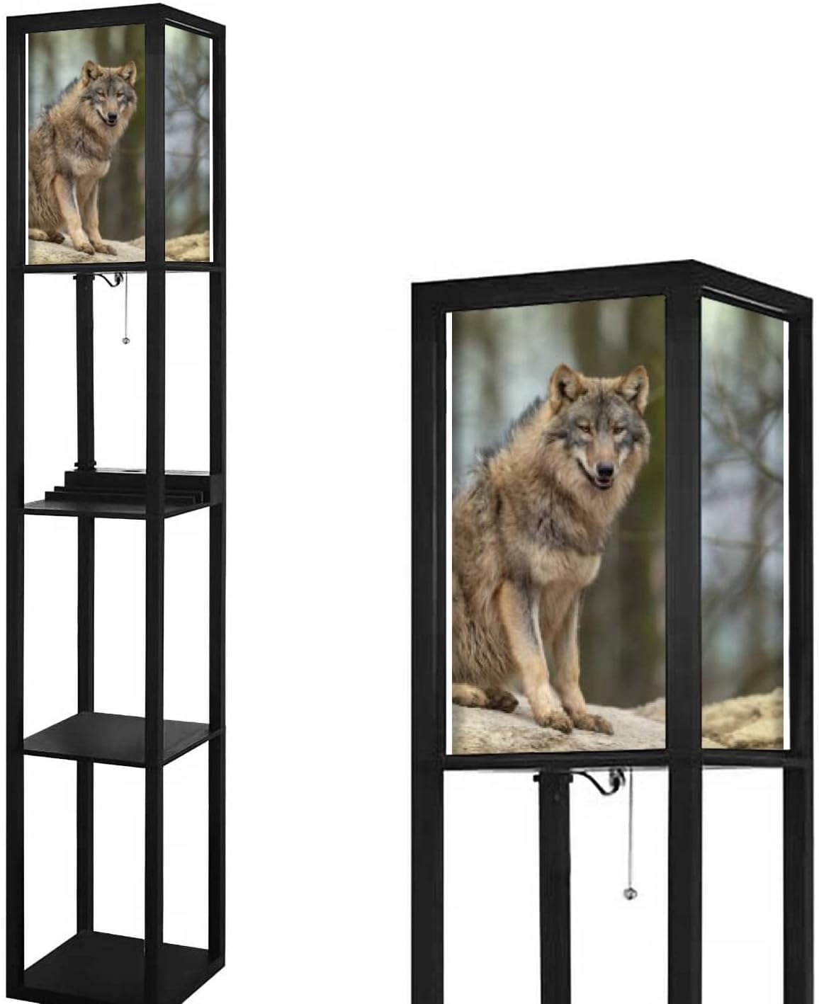 Canadian Timberwolf Floor Lamp with Shelves USB Port & Outlet Linen ...