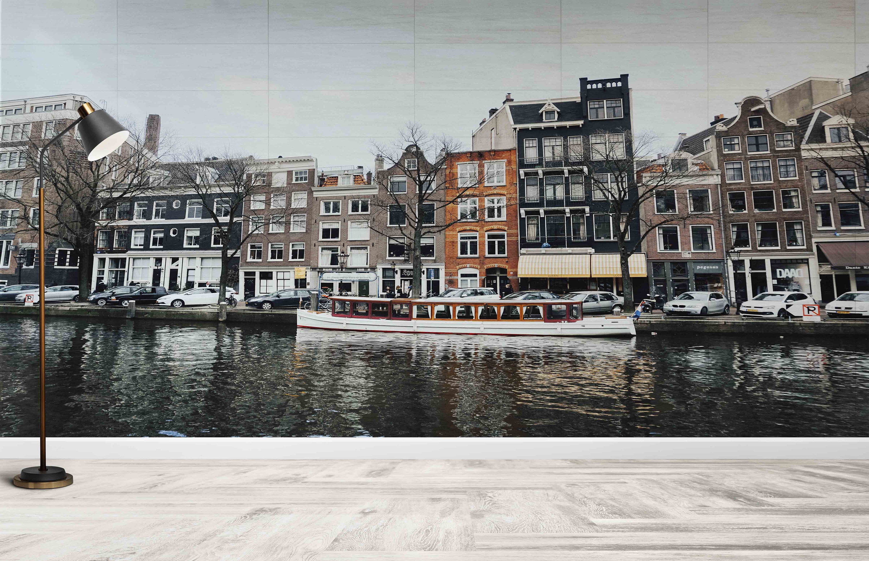 Canal Wallpaper, Paper Wall Art Bright Wallpaper, Boat Mural, Winter ...