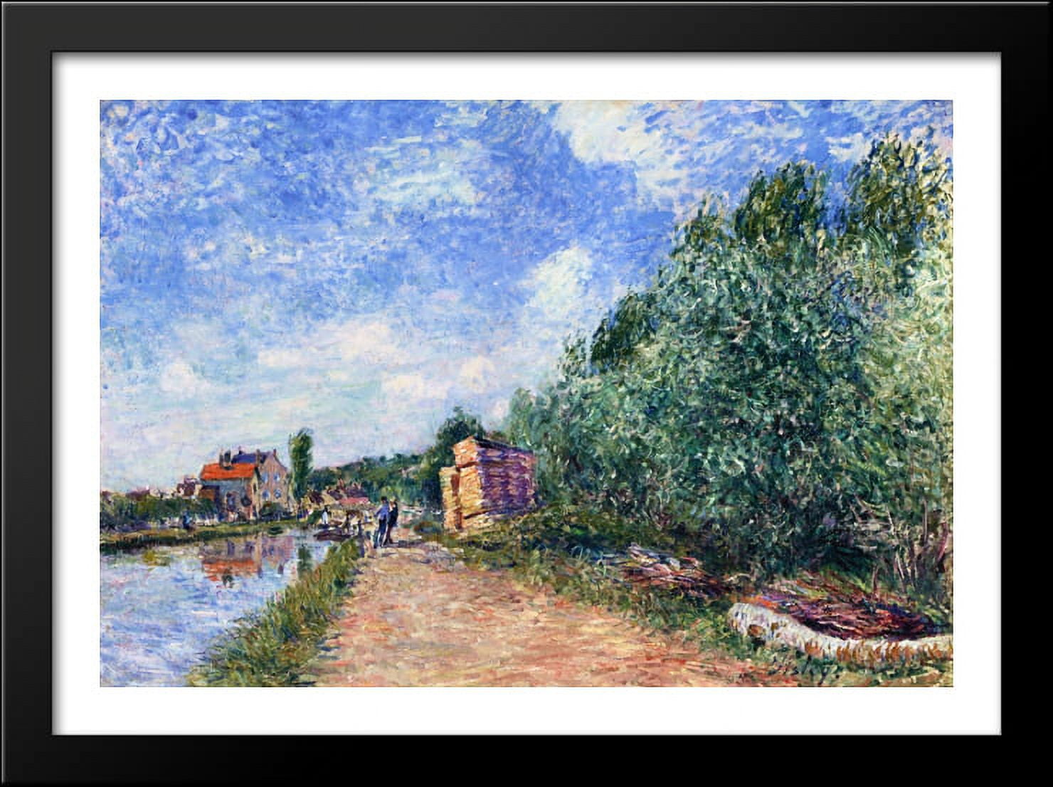 Canal du Loing Chemin de Halage 38x28 Large Black Wood Framed Print Art ...