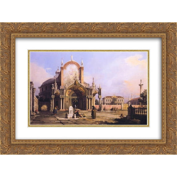 Canaletto 2x Matted 24x20 Gold Ornate Framed Art Print 'Capriccio of a ...
