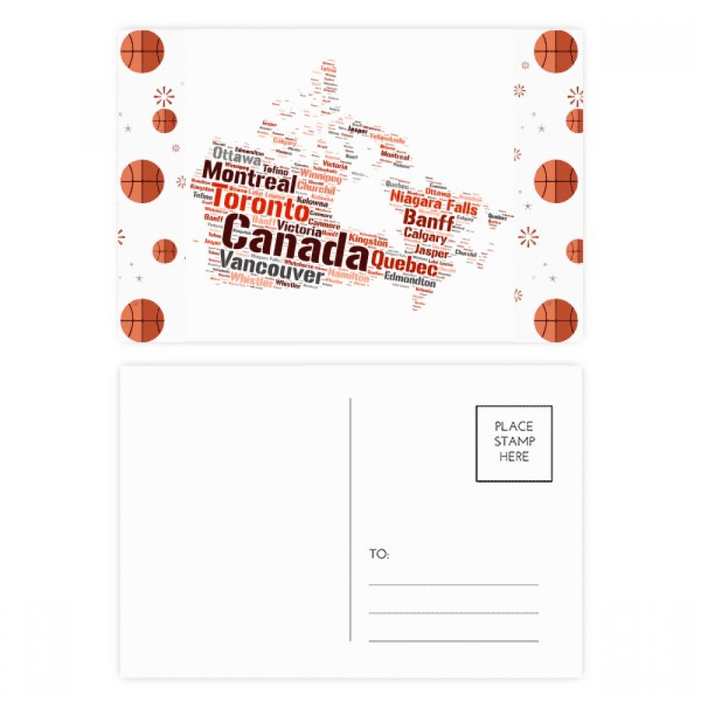 Cananda Map with City Names Landmarks Basketball Postcard Set Thanks ...