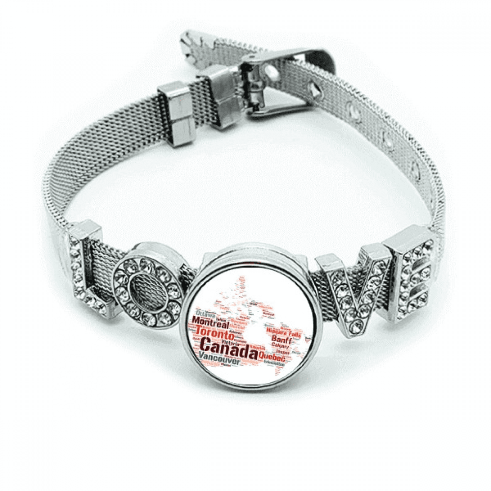 Cananda Map with City Names Landmarks Bracelet Wristband Crystal Love ...