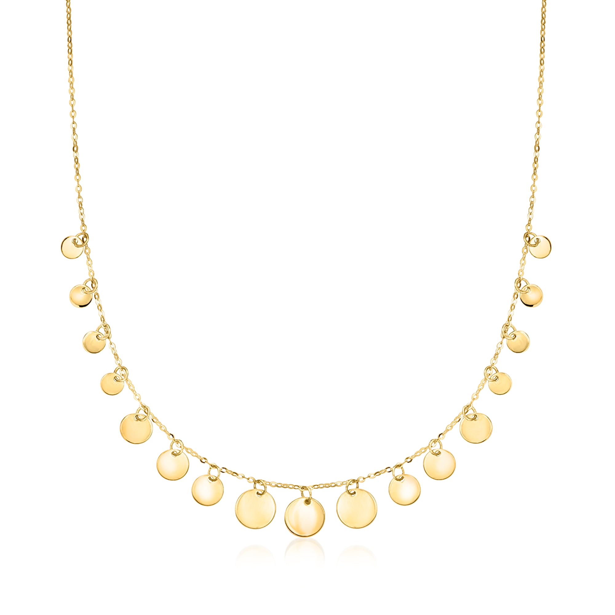 Ross-Simons Italian 10kt Yellow Gold Graduated Disc Drop Necklace ...