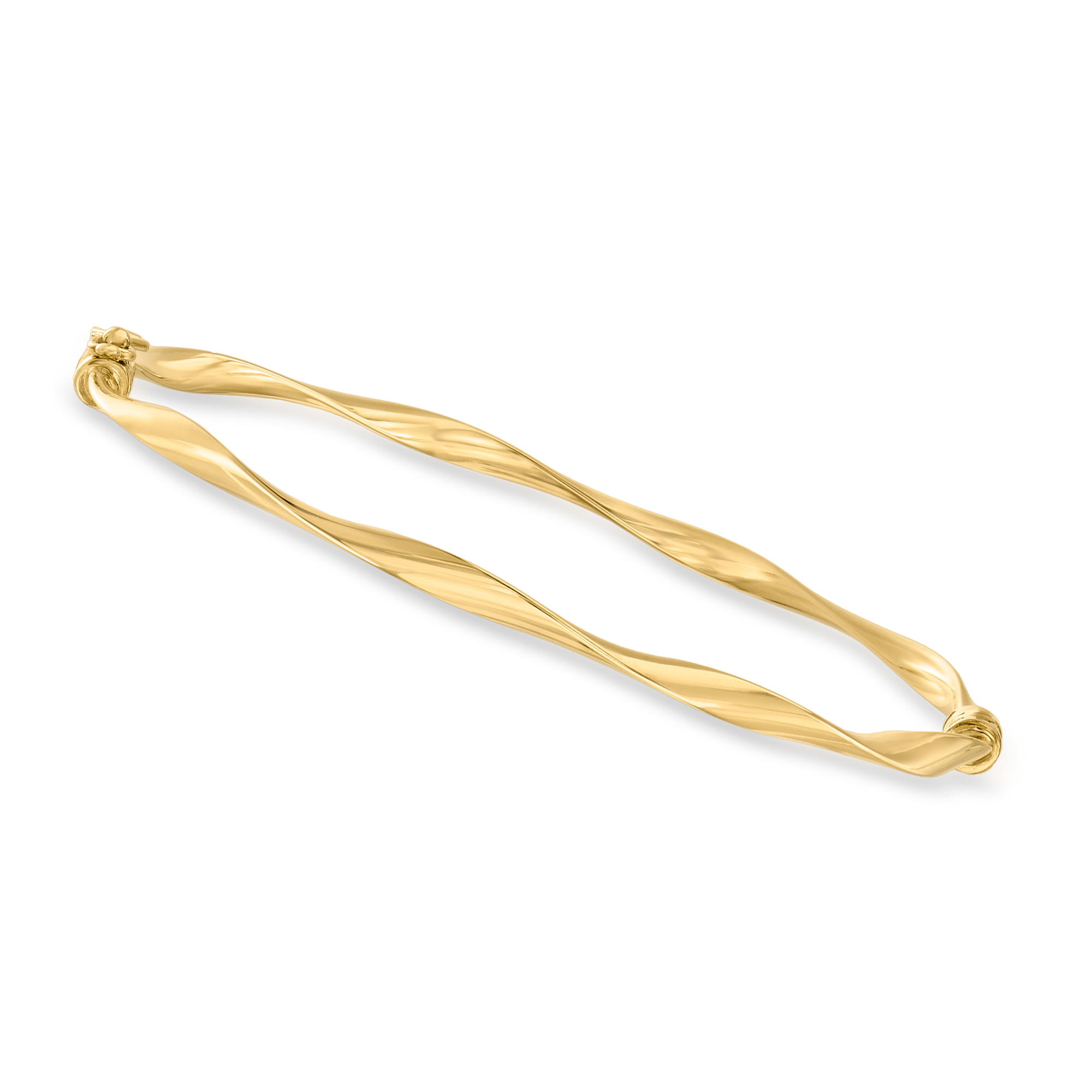 14K Yellow Gold Shiny Round Tube Twisted Bangle 5.50" with Clasp ...