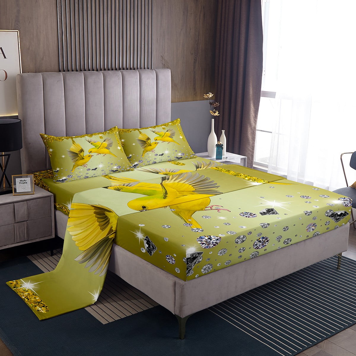Canary Bed Sheets Set Yellow Sequin Fluid Art Sheet Set Twin,Crystal ...