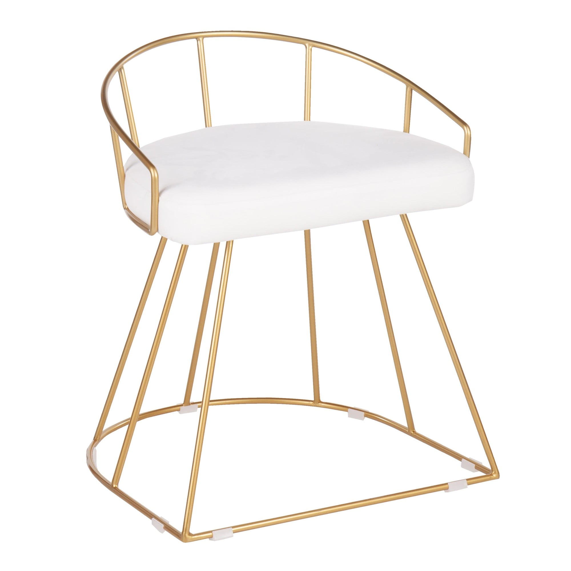 Canary Glam/Contemporary Vanity Stool in Gold Metal and White Velvet by ...