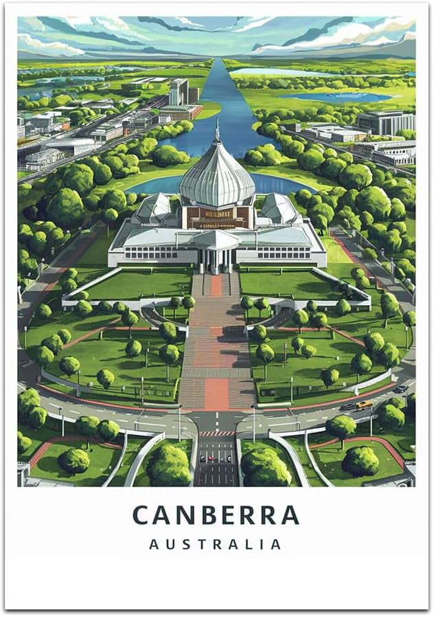 Canberra Map Retro Style Travel Canvas, Canberra Map Vintage Rustic ...