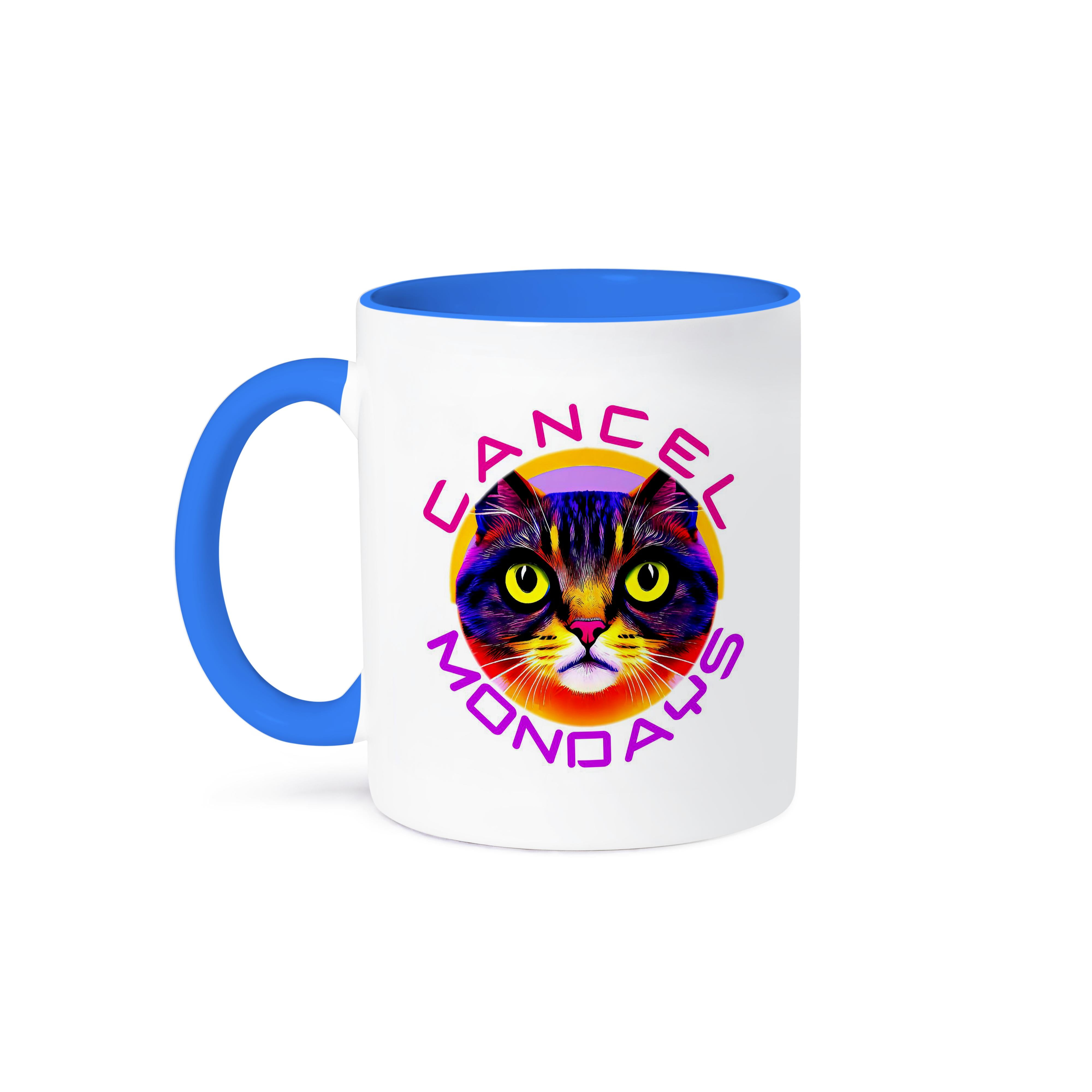 Cancel Mondays Text. Black Cat Face Inside The Colorful Round Frame ...