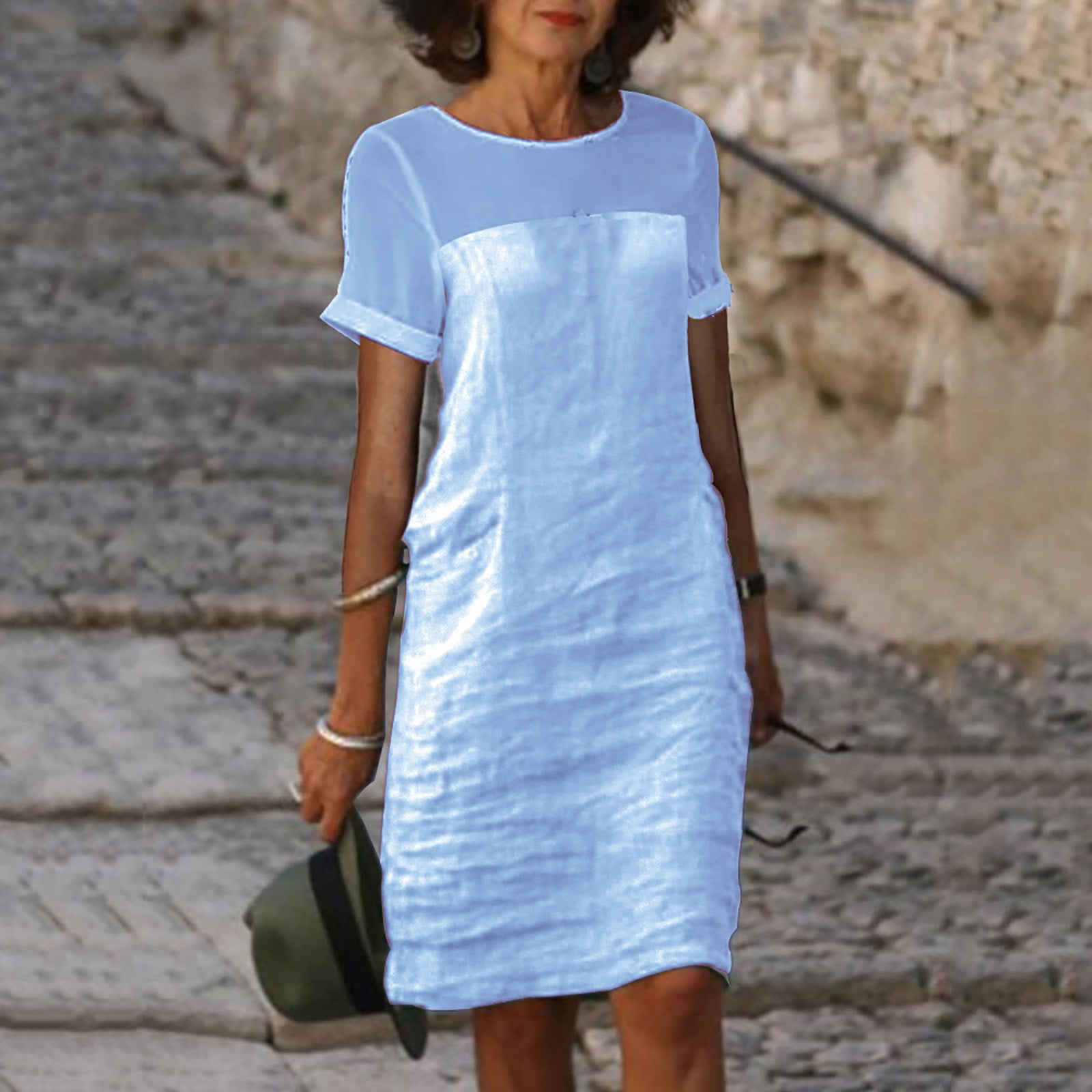 Cancel Walmart Plus Membership Linen Dress for Women Bodycon Short Sleeve Sundress Crewneck ...