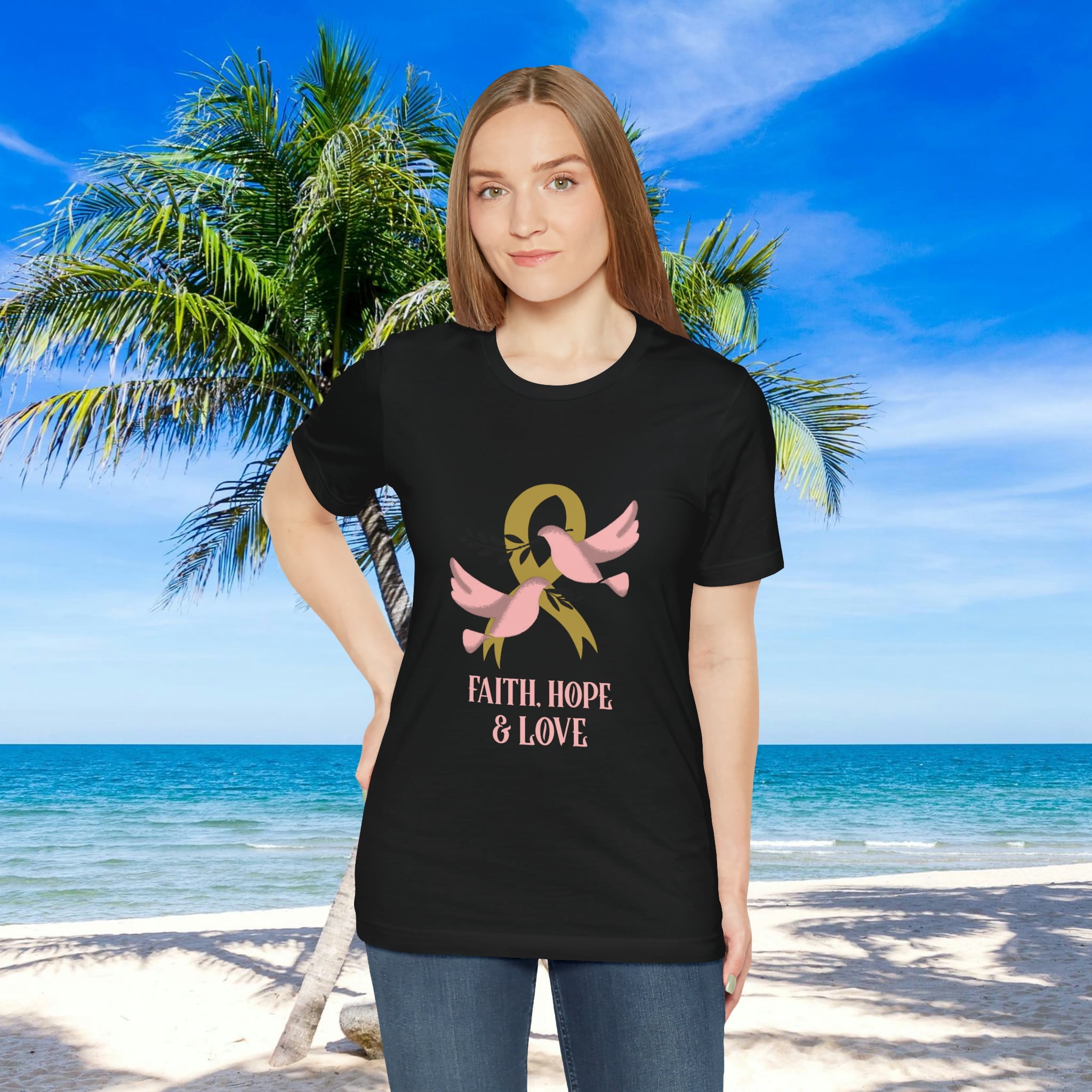 Cancer Awareness Faith Hope Love White Ribon Unisex Jersey Short Sleeve ...