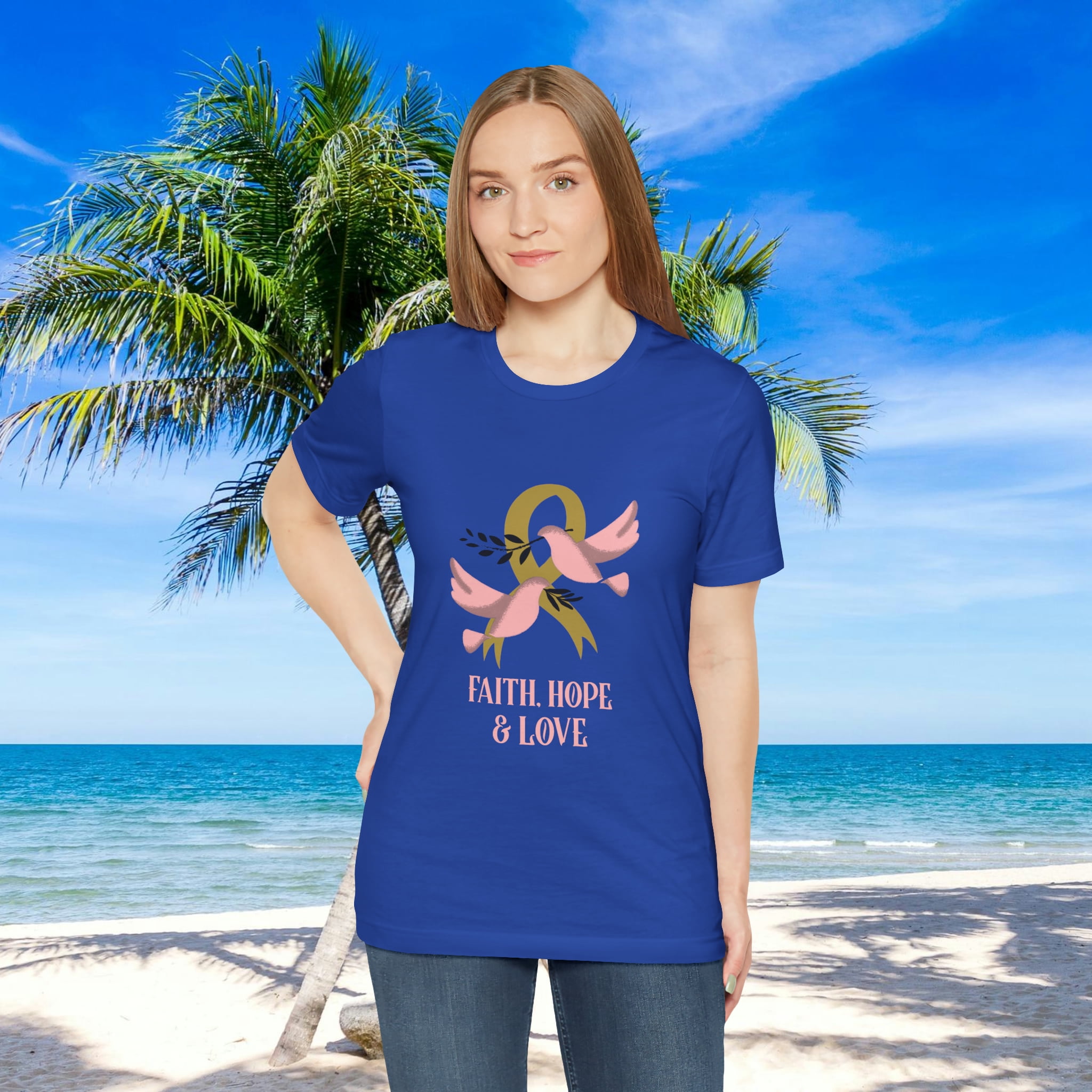 Cancer Awareness Faith Hope Love White Ribon Unisex Jersey Short Sleeve ...