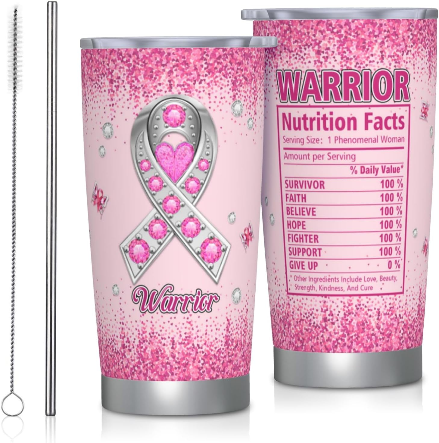 Cancer Awareness Gifts 20oz Stainless Steel Tumbler Pink Ribbon Design ...