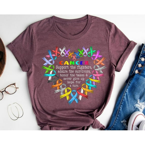 Cancer Awareness Ribbon Heart T-Shirt: Support the Fighters TSHIRT All ...