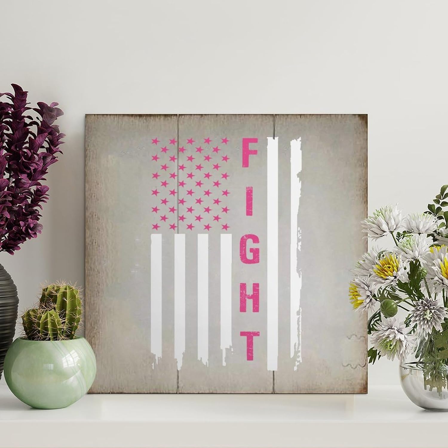 Cancer Awareness Vintage Wood Sign Breast Cancer Fight Wooden Signs ...