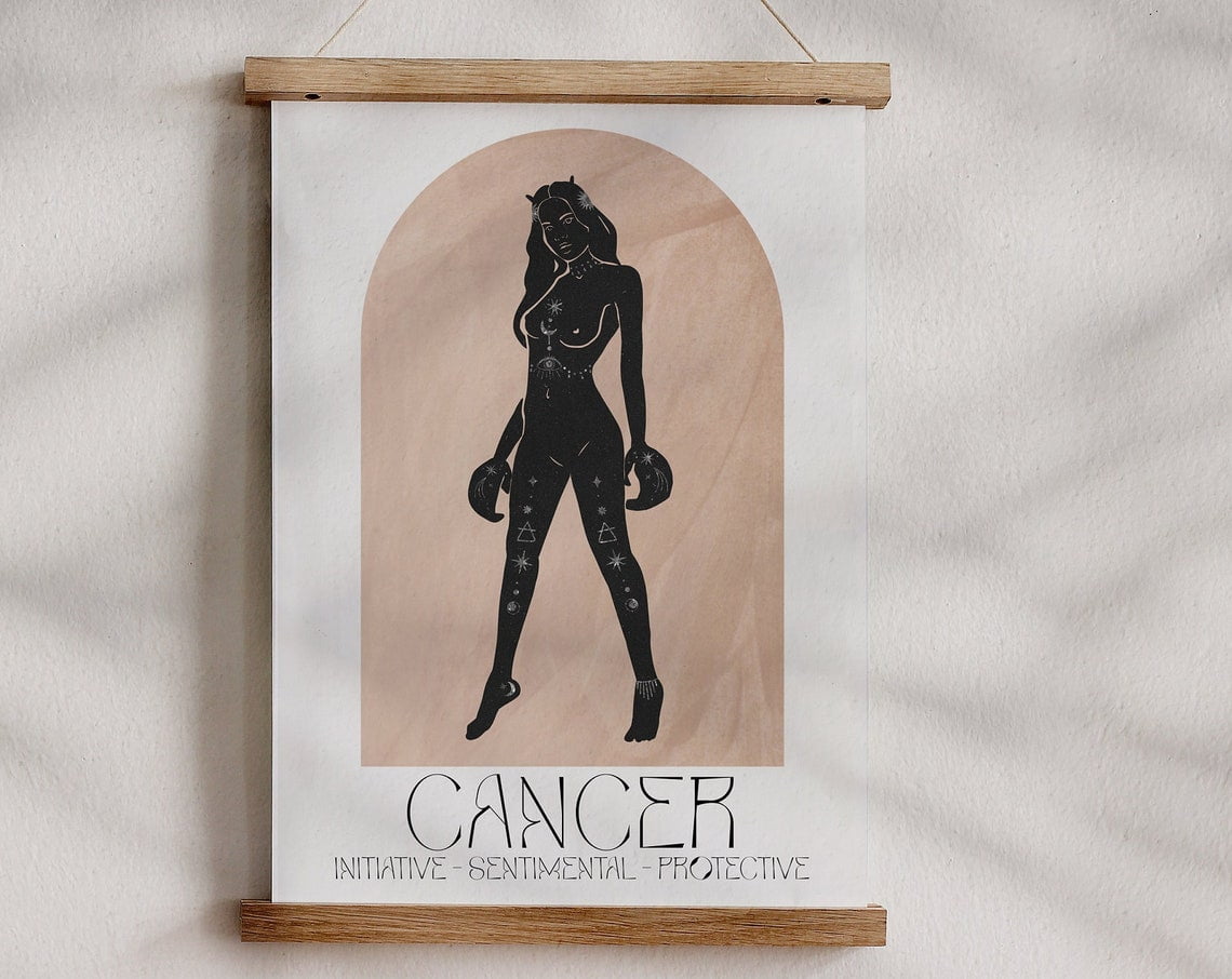 Cancer Boho Zodiac Print - Star Sign Art, Astrology Poster, Bohemian ...