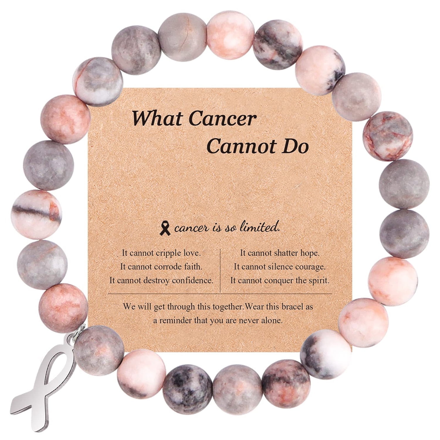 Cancer Care Gifts for Women,Happon Natural Stone Bead Ribbon,Healing ...