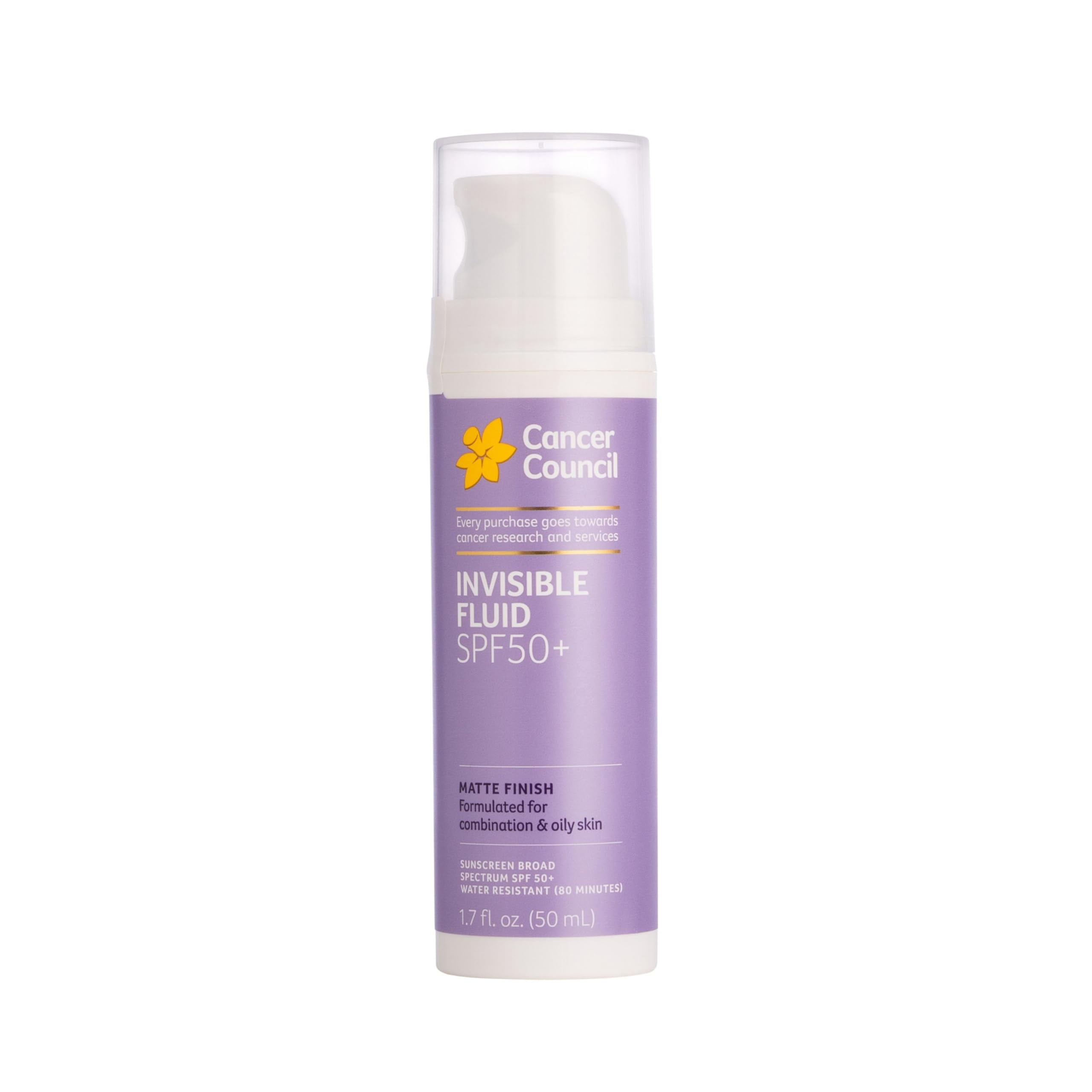 Cancer Council Invisible Fluid HMF23 Sunscreen, SPF50+, Moisturizer Sun ...