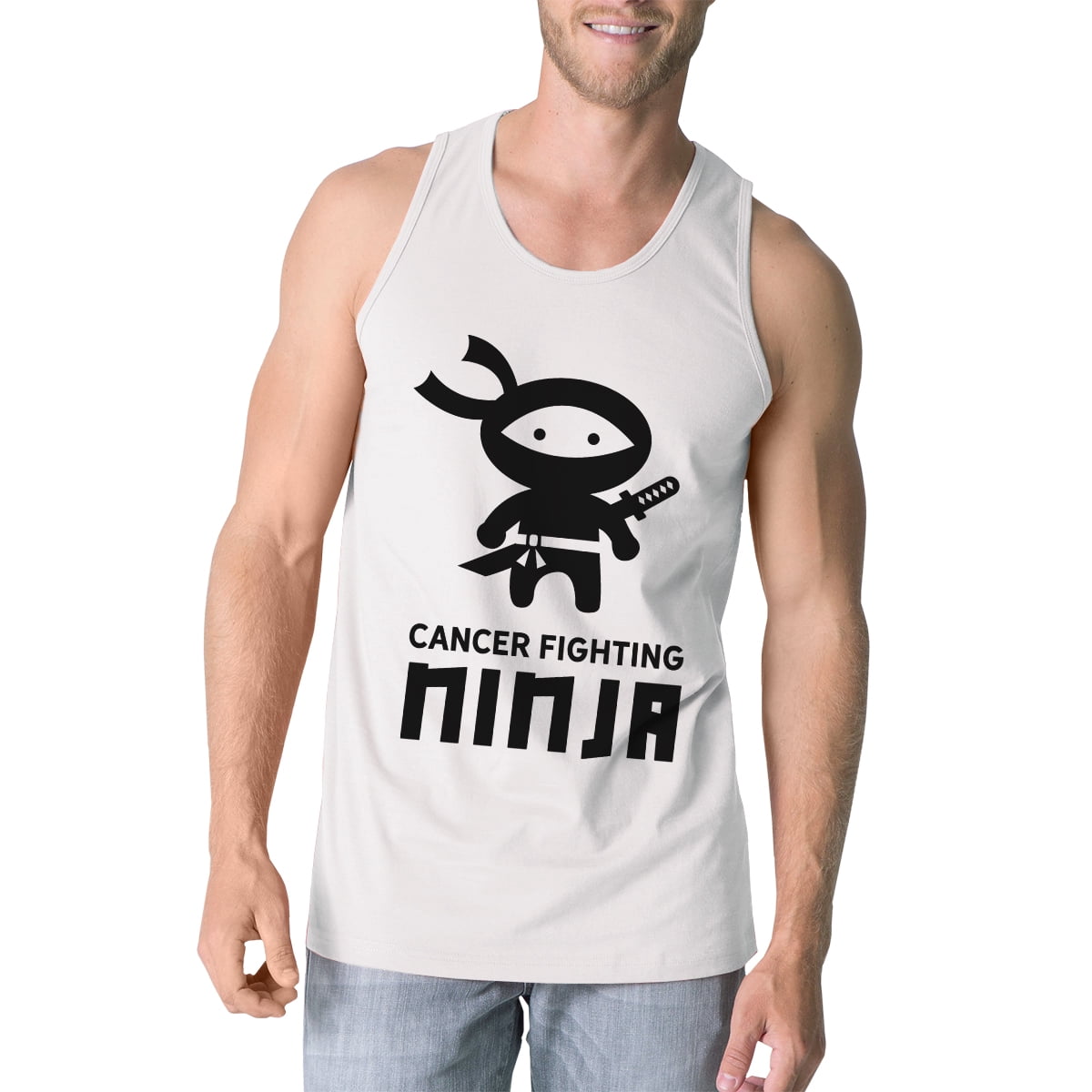 Cancer Fighting Ninja Mens White Tank Top Breast Cancer Awareness ...