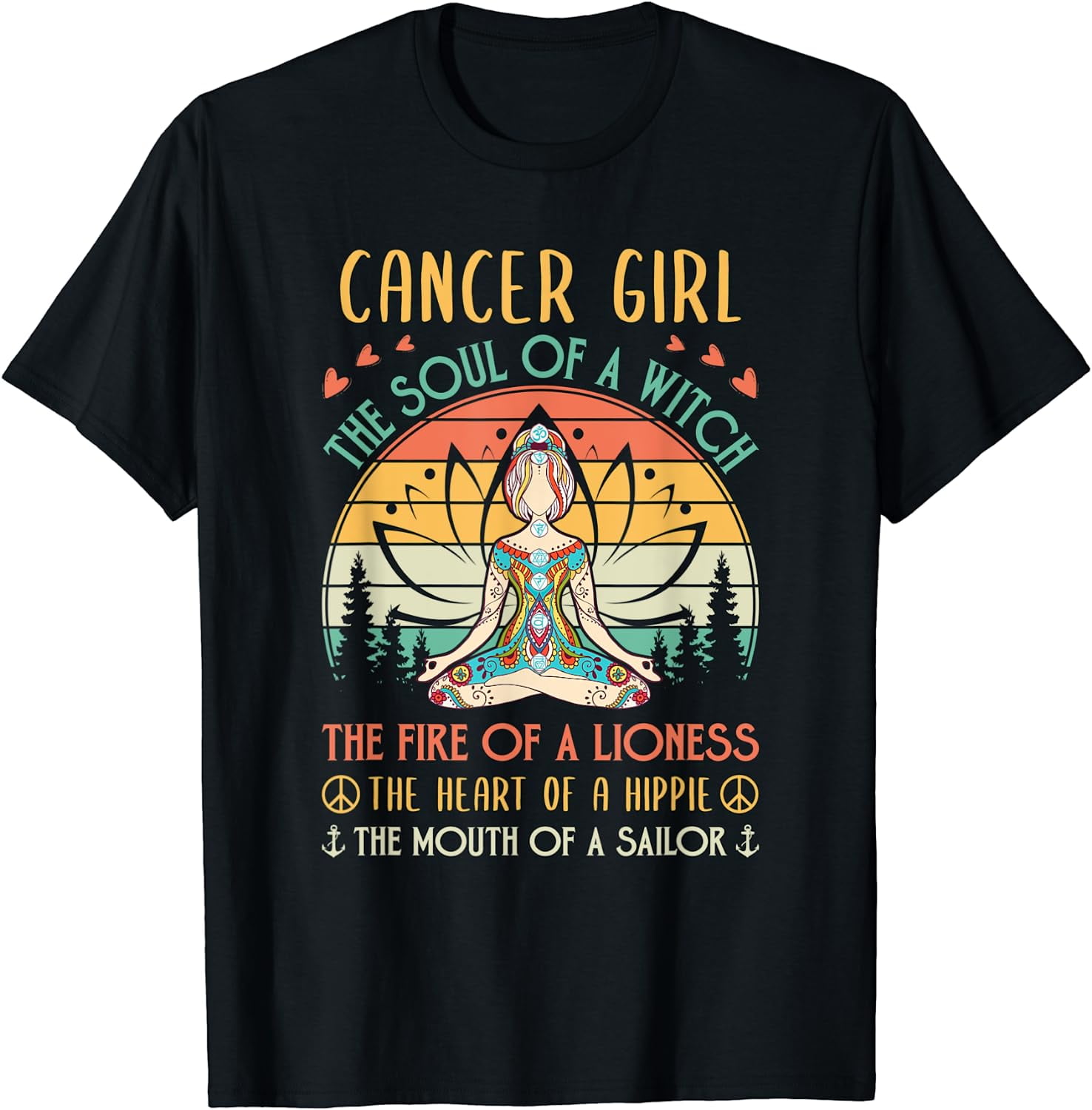 Cancer Girl Witch Lioness Hippie Sailor Zen Zodiac T-Shirt - Walmart.com