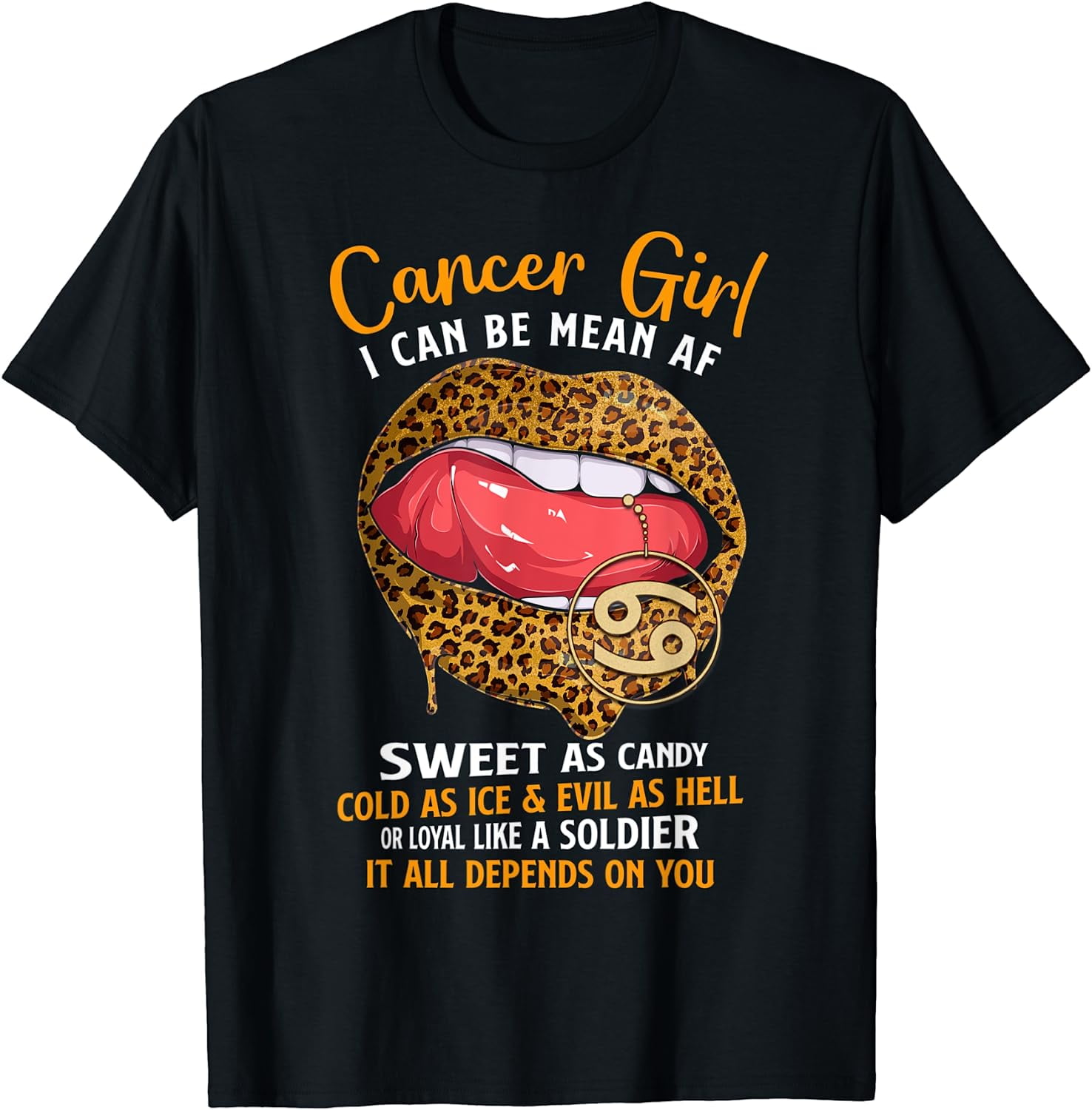 Cancer Girl Zodiac Sign Sweet As Candy Leopard Lip T-Shirt - Walmart.com