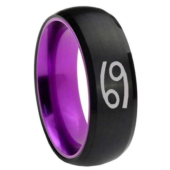 Cancer Horoscope 8MM Dome Black And Purple Tungsten Men Ring - Walmart.com