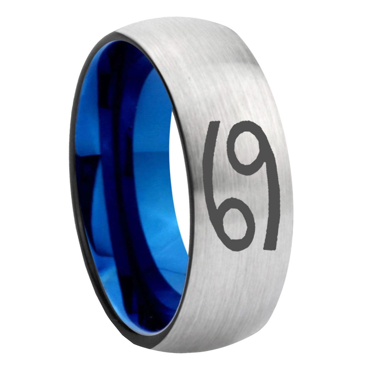 Cancer Horoscope 8MM Dome Gray and Blue Tungsten Men Ring - Walmart.com