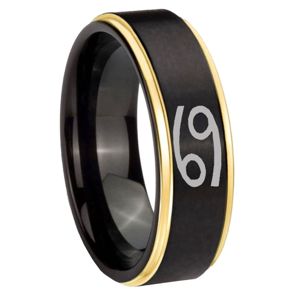 Cancer Horoscope Step Edge Black And Gold Tungsten Ring 10MM - Walmart.com