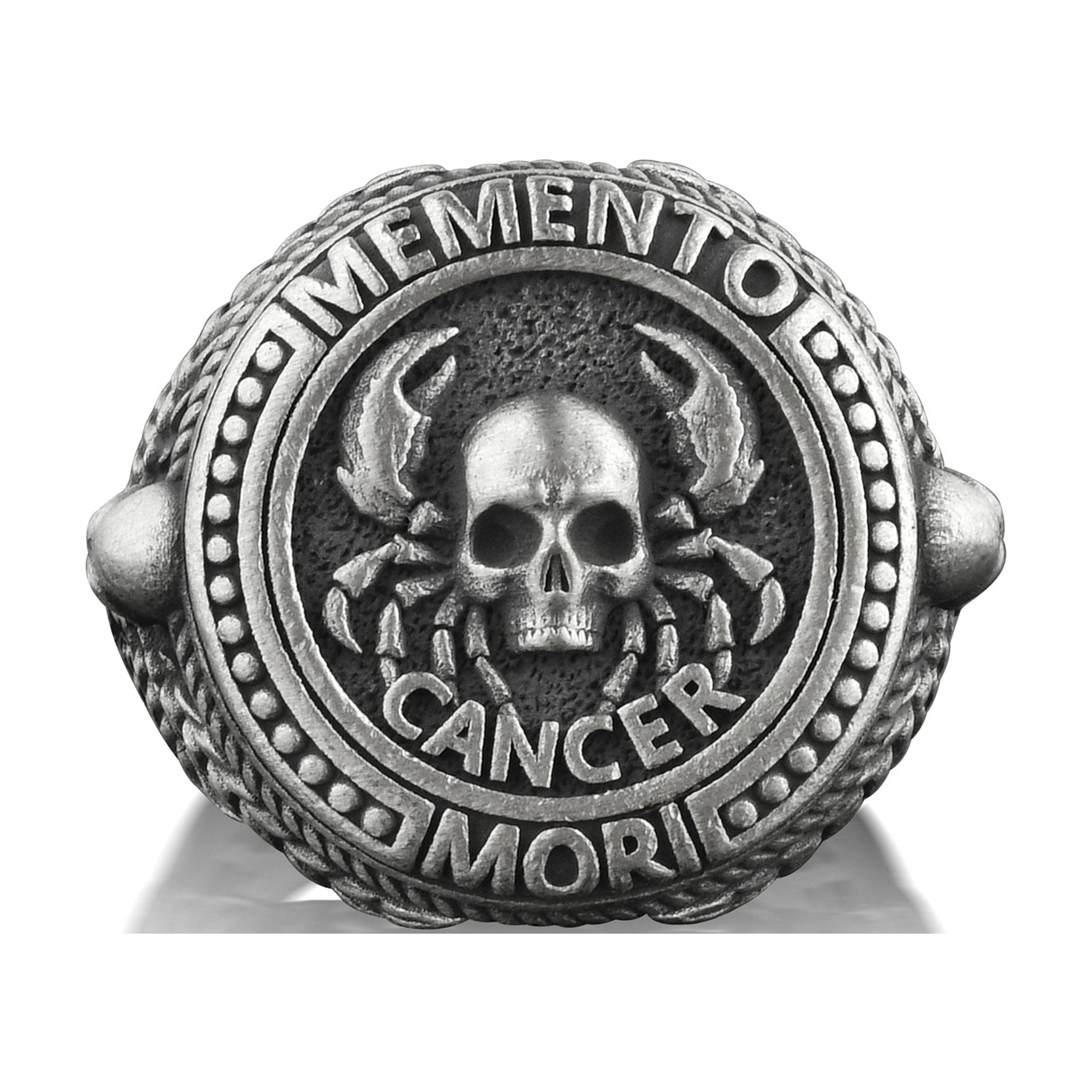 Cancer Memento Mori Zodiac Ring, Engraved Mens Signet Ring in Sterling ...