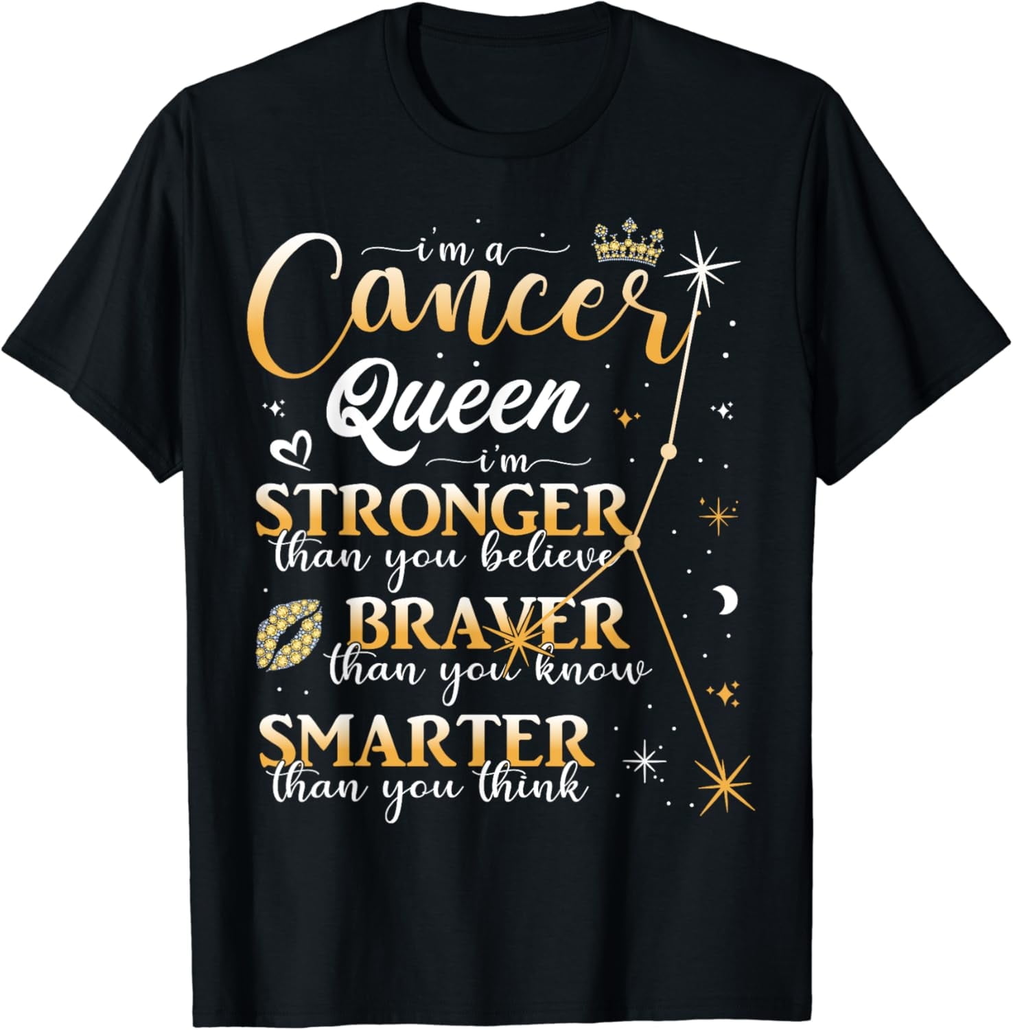Cancer Queen Stronger Braver Smarter Inspirational Astrology T shirt for Women Unisex Tee ...
