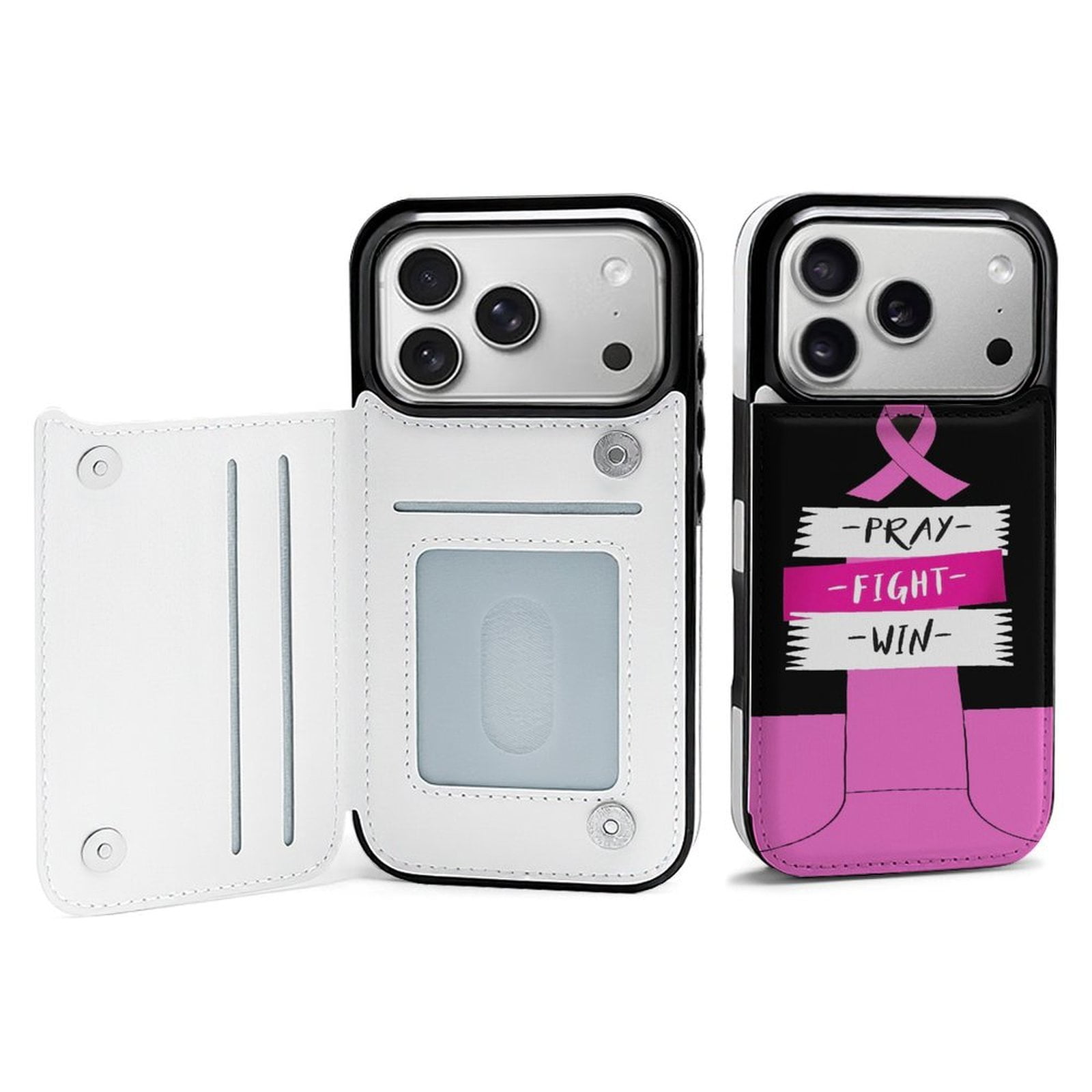 Cancer Quote Pray Fight Win Drawing Leather Wallet Case for iPhone 14 ...